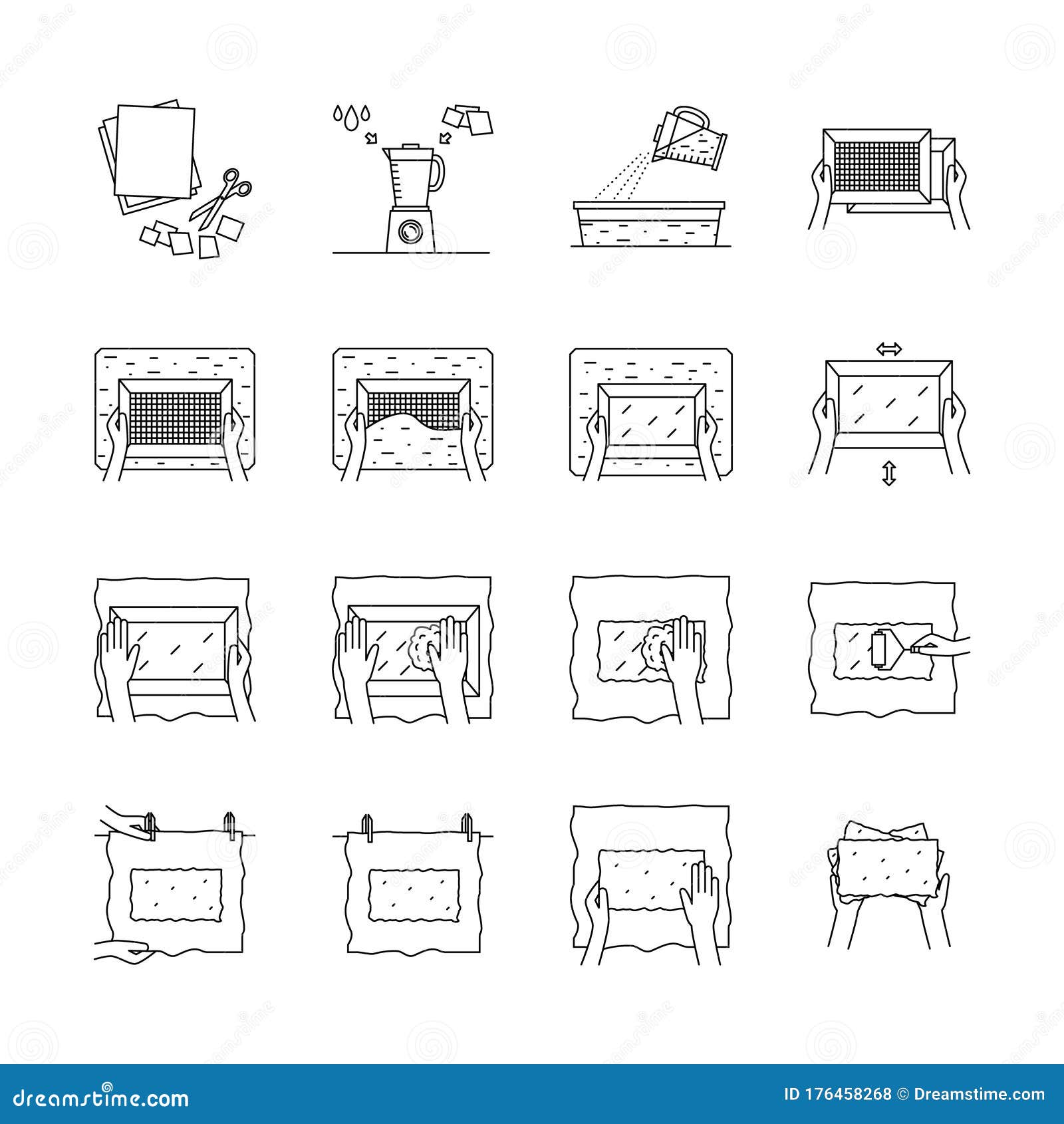 Hand Paper Making Process Icon Set Vector Stock Vector - Illustration ...