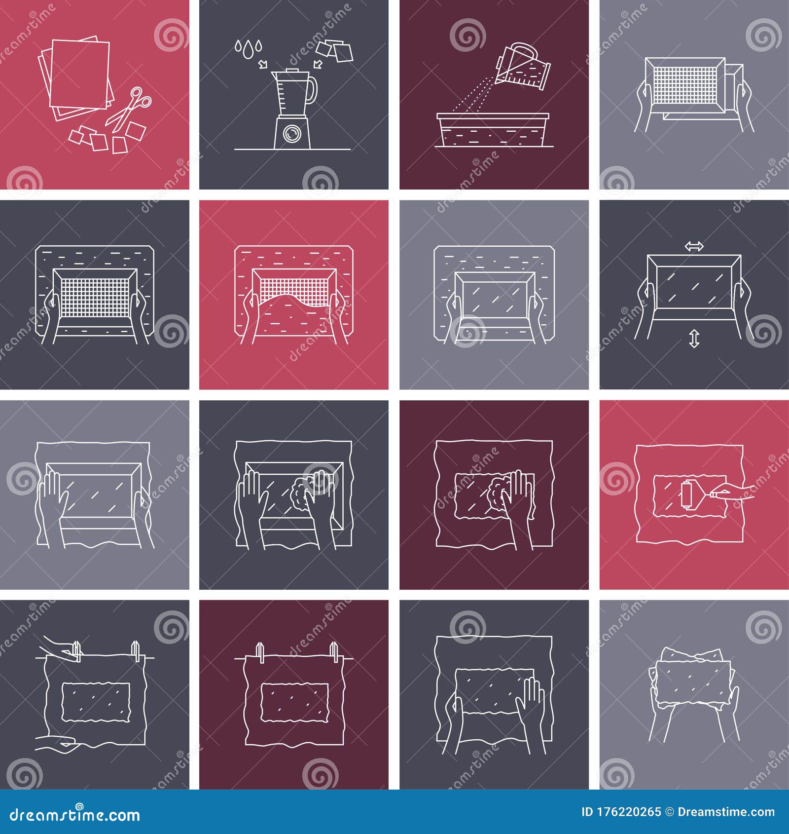 Hand Paper Making Process Icon Set Vector Stock Vector - Illustration ...