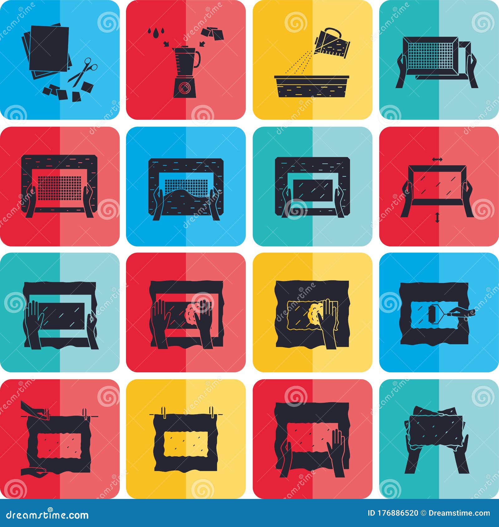 Hand Paper Making Process Icon Set Vector Stock Vector - Illustration ...
