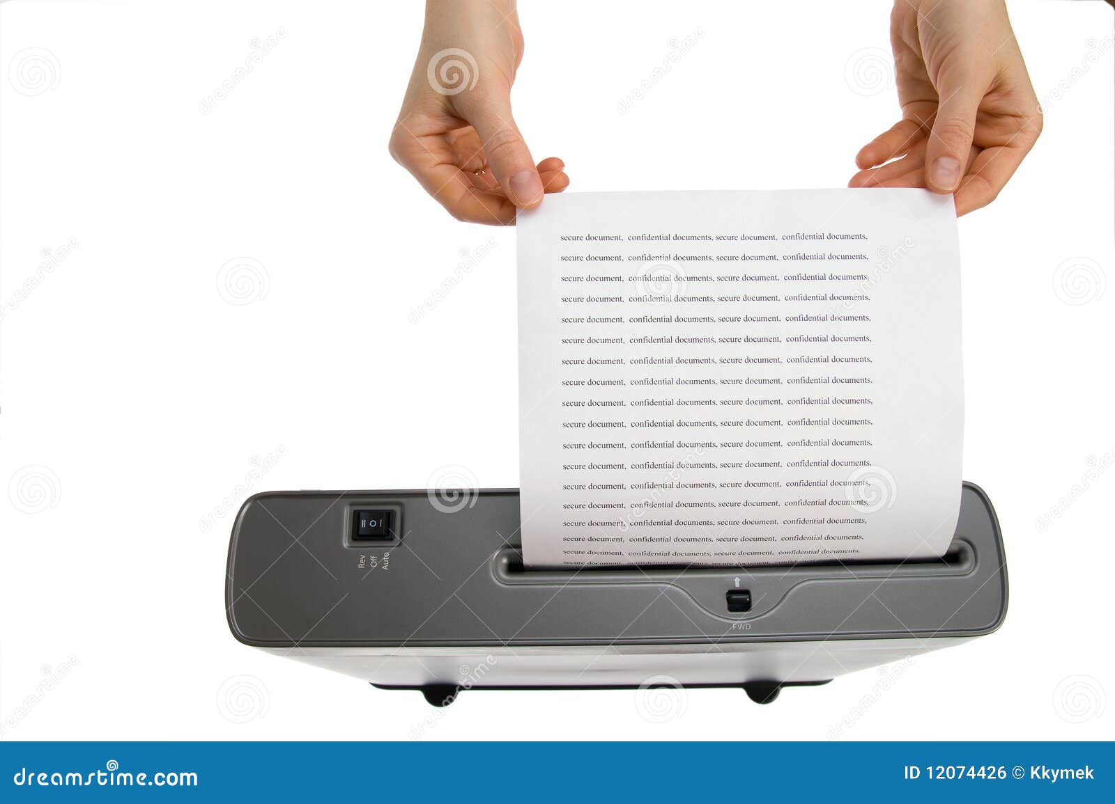 Hand and paper shredder stock photo. Image of confidential - 12074426