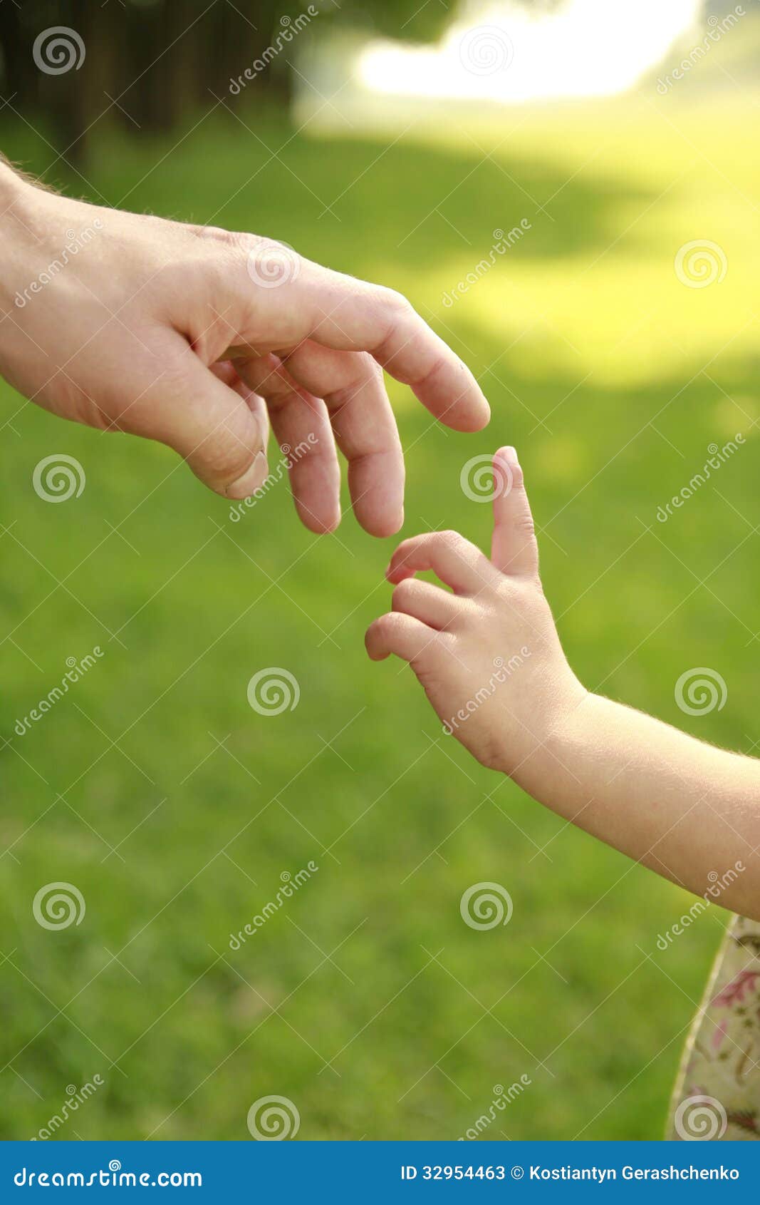Hand of Parent and Child in Nature Stock Image - Image of father ...
