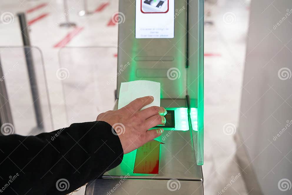 Hand Passes Boarding Pass through Security Check Stock Image - Image of ...