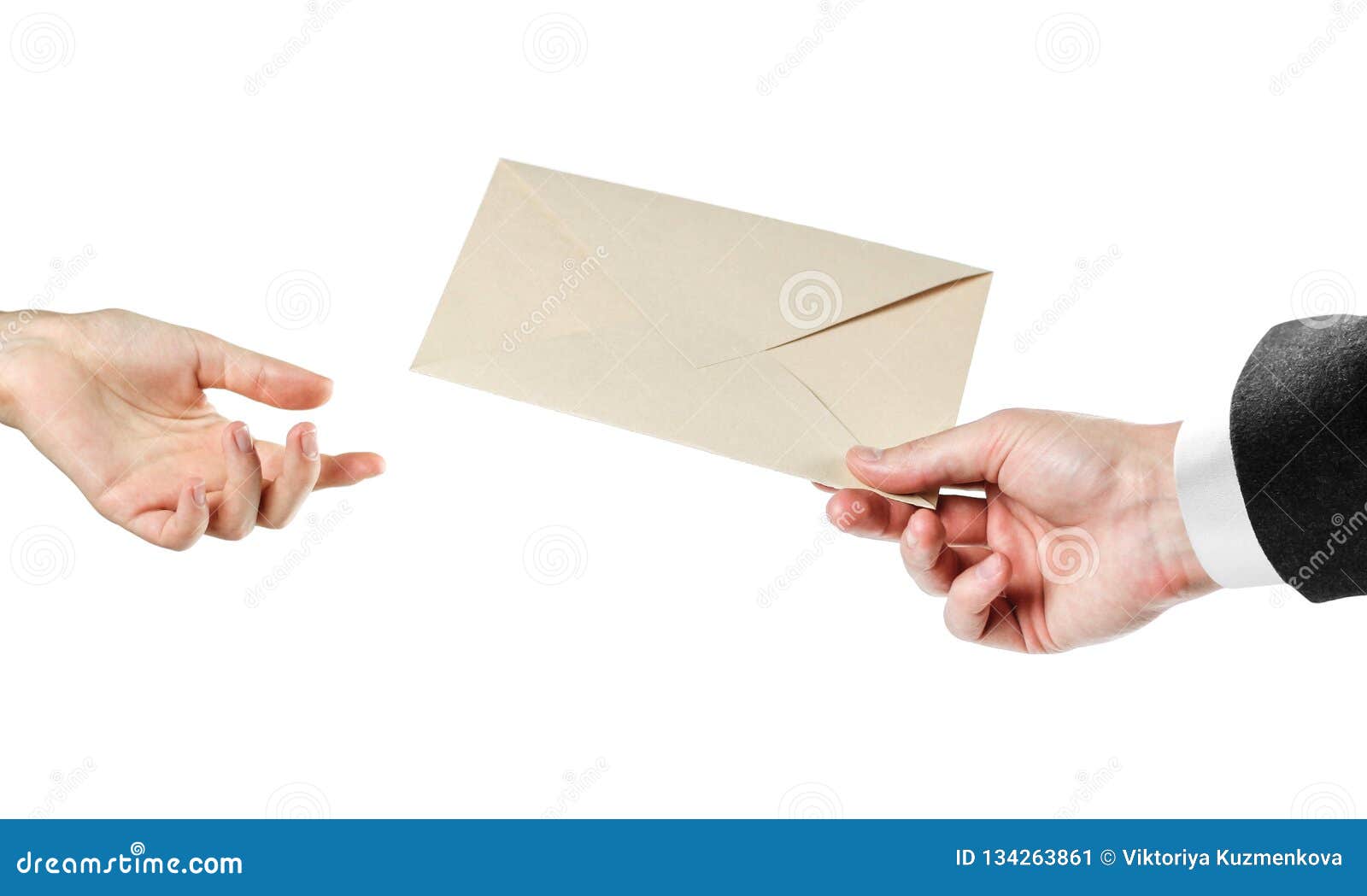 The Hand Passes The Envelope. Close Up. Isolated On White Background ...