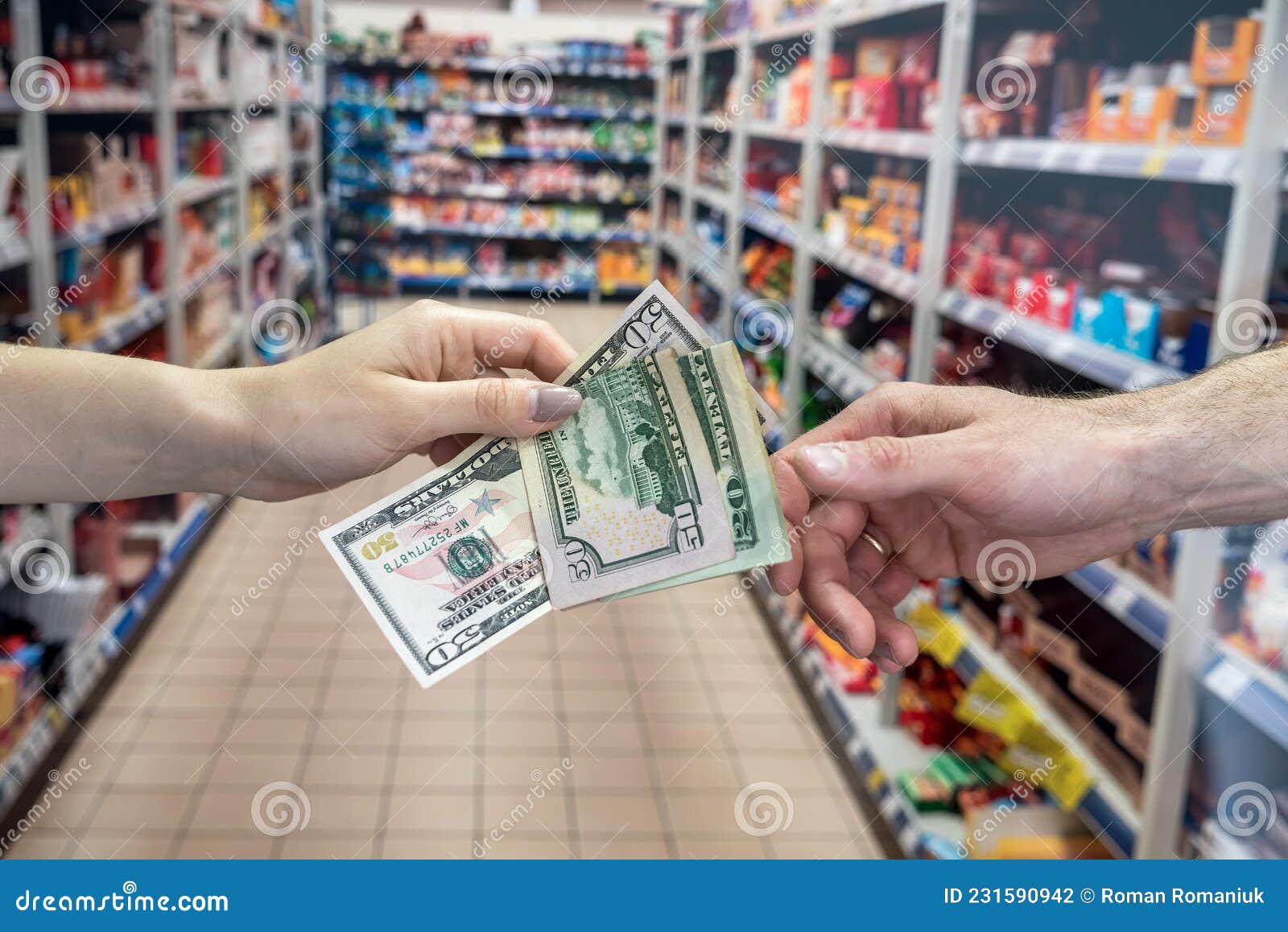 Hand Passing Money in Supermarket Stock Photo - Image of fruit ...