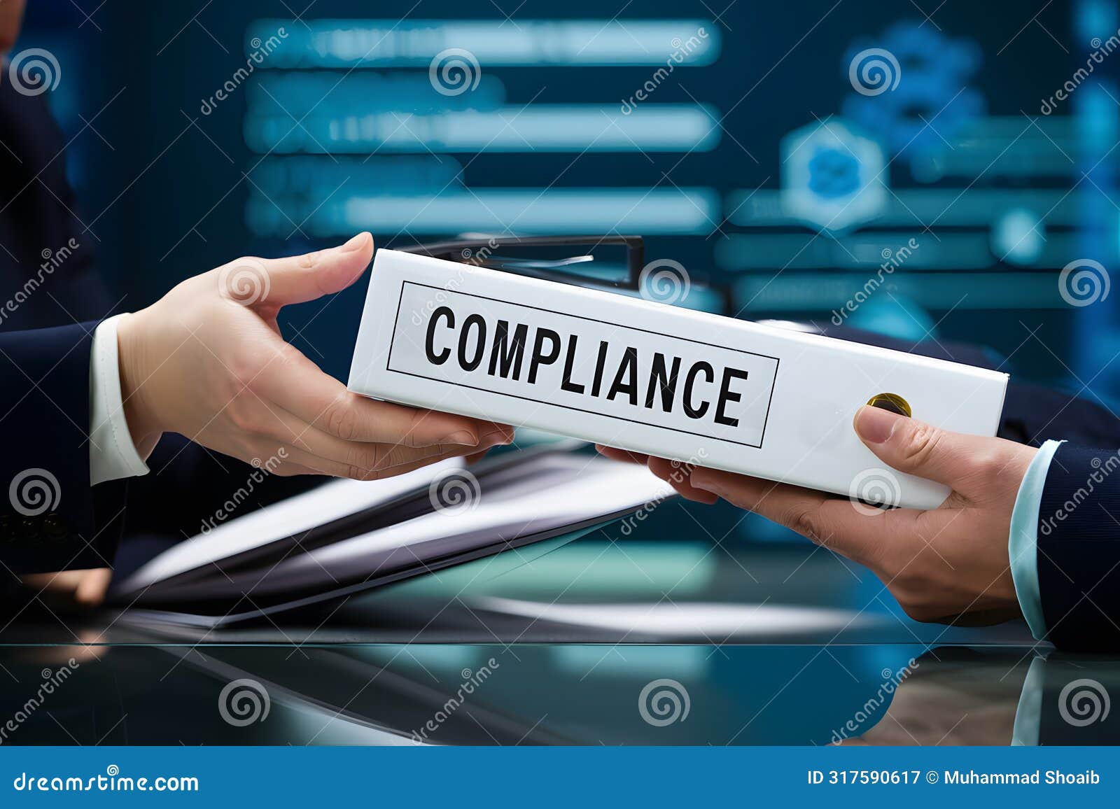 A Hand Passing Over a Compliance Binder in a Professional Exchange ...