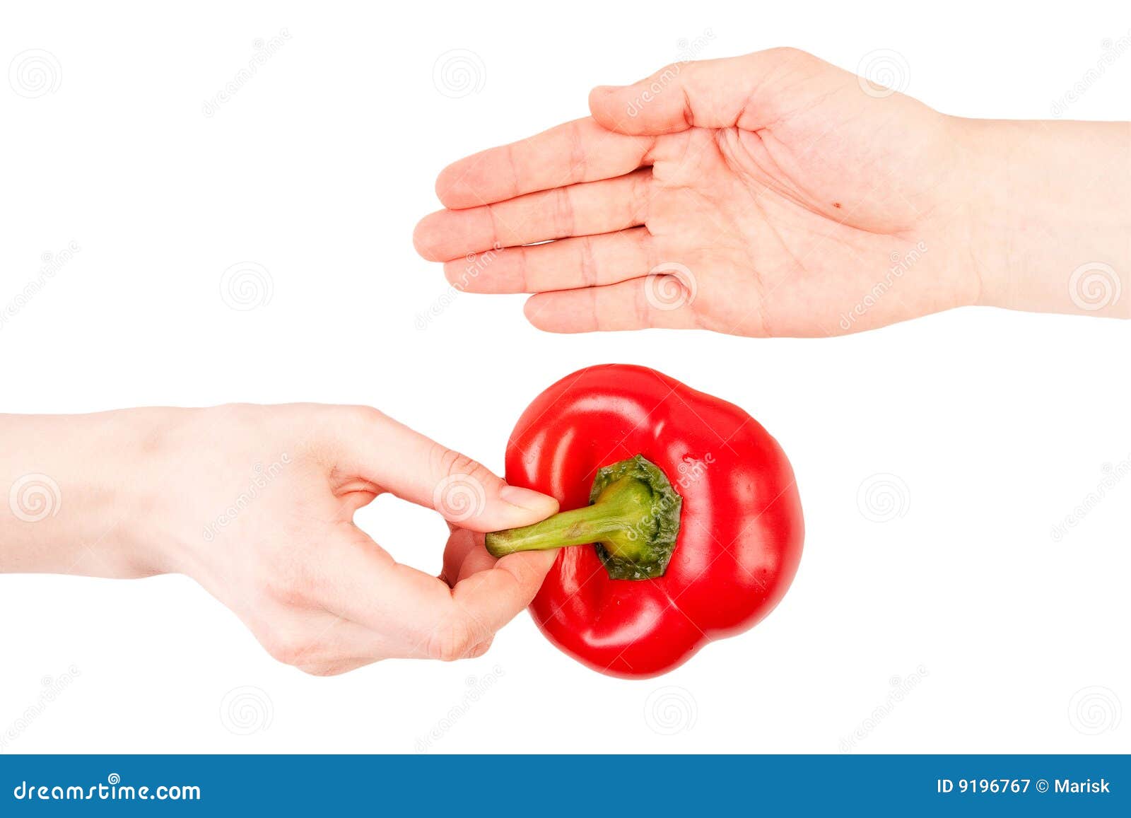 Hand Passing Pepper To Another Hand Stock Image - Image of green ...