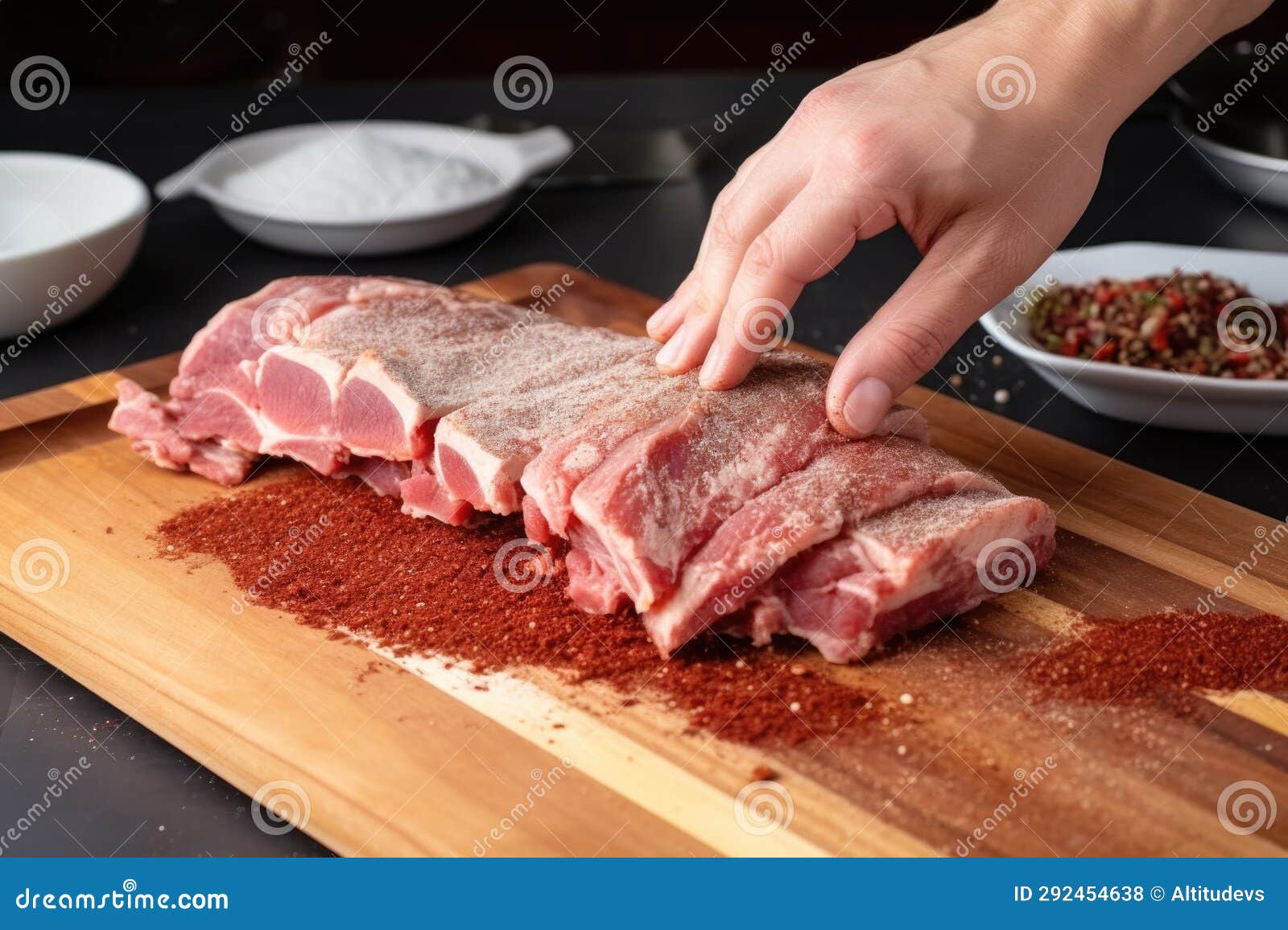 Hand Patting Dry Fresh Pork Ribs before Adding Rub Stock Photo - Image ...