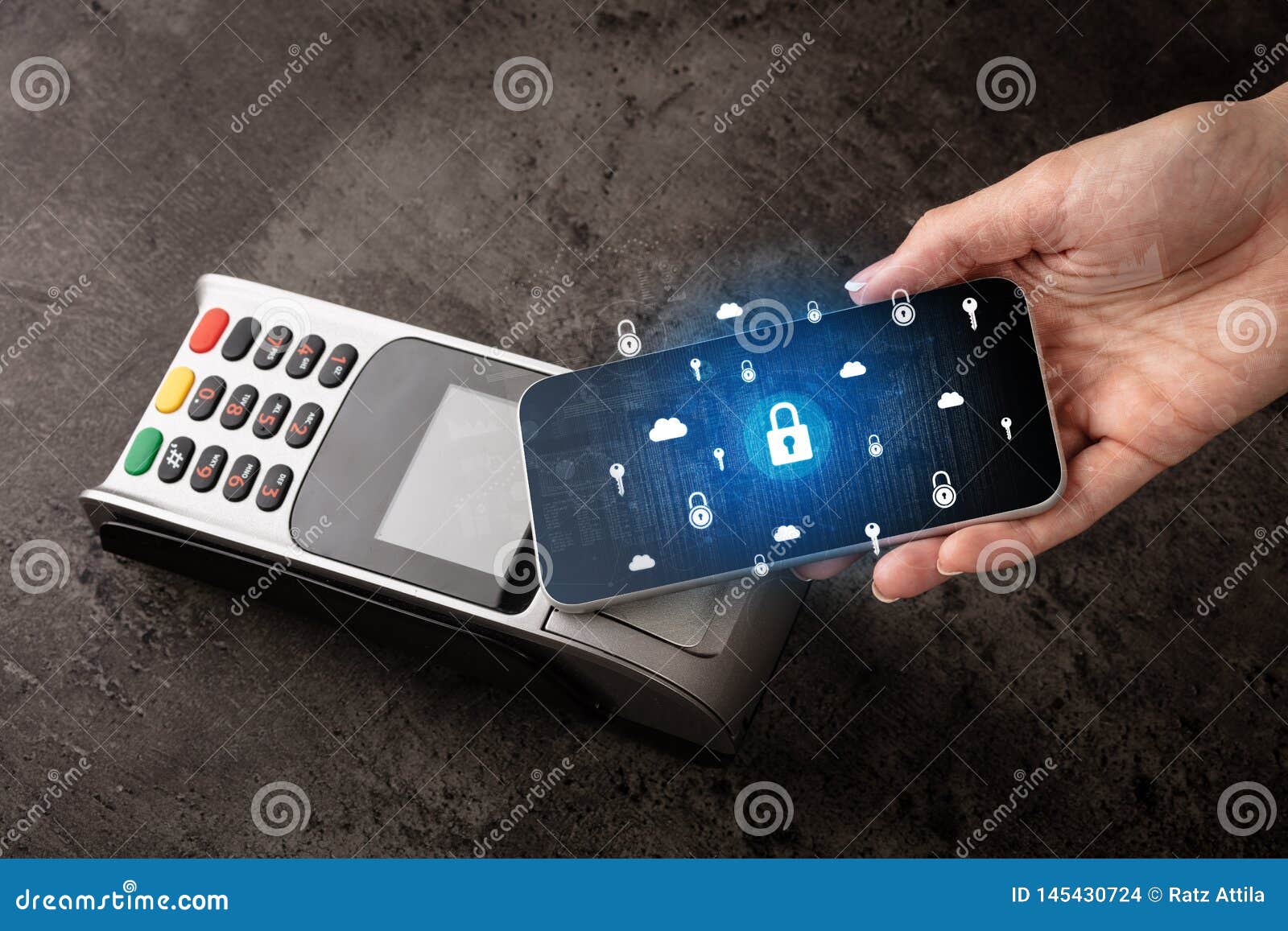 Hand Paying with Cellphone on POS Stock Photo - Image of merchant ...