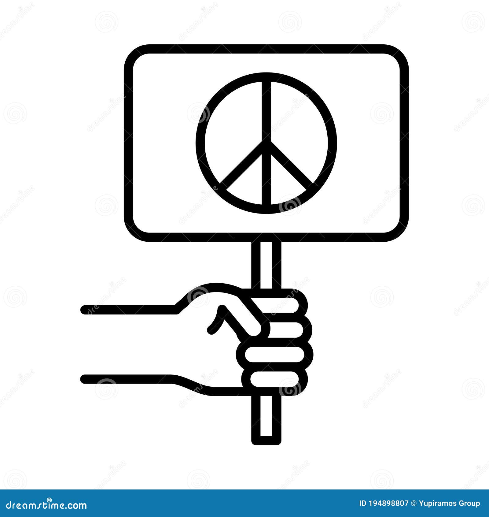 Hand with Peace Placard, Human Rights Day, Line Icon Design Stock ...