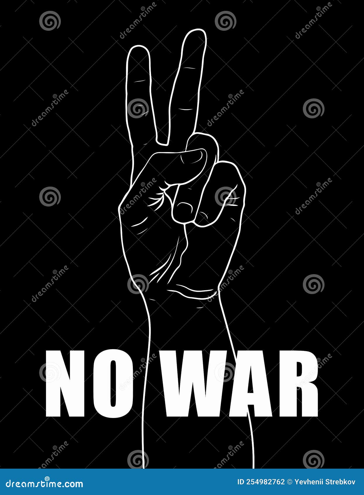 Hand with a Peace Sign on a Black Background. Text NO WAR. Peace Day ...