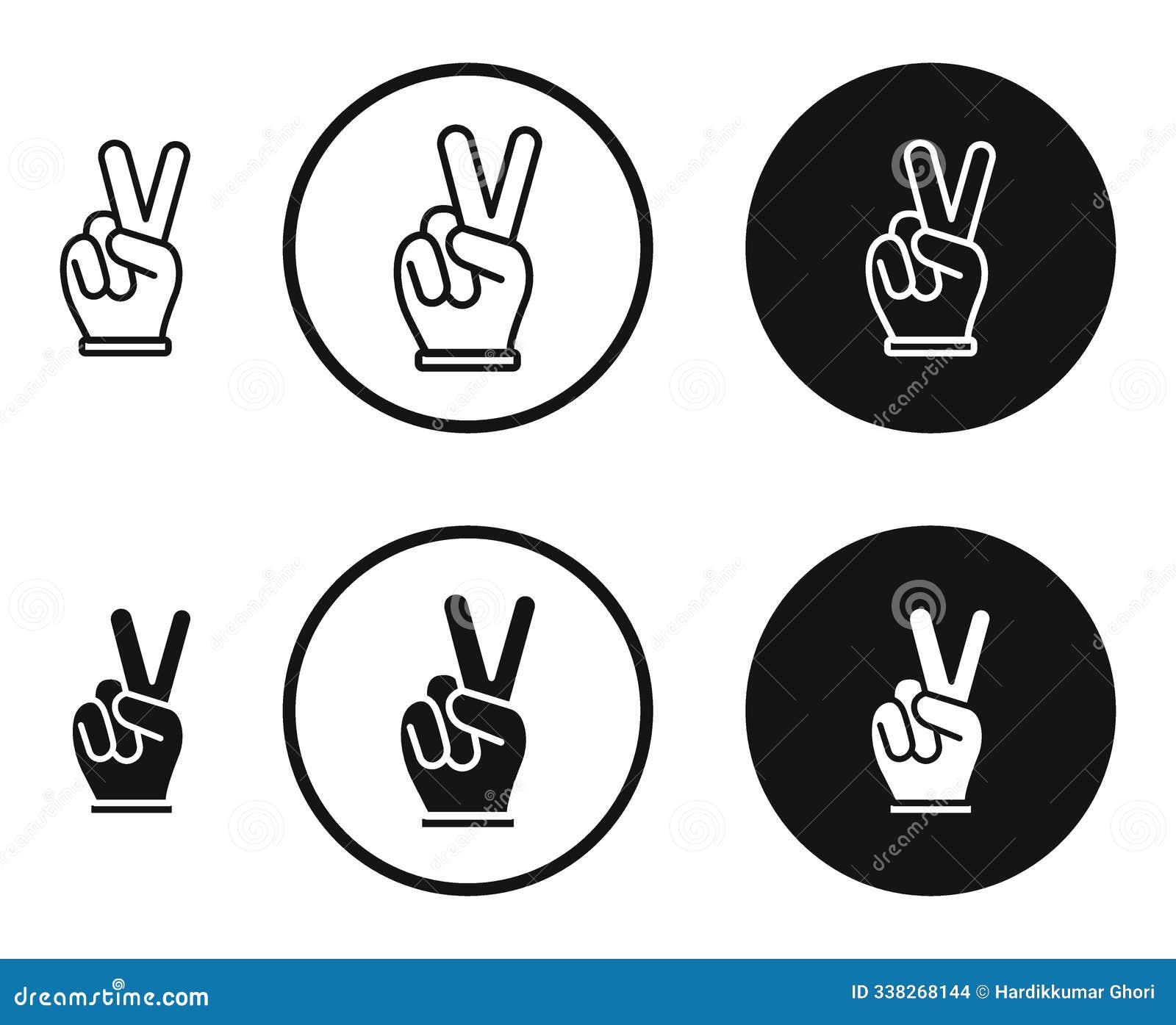 Hand Peace Vector Icon Set in Black and White Outlines Stock Vector ...