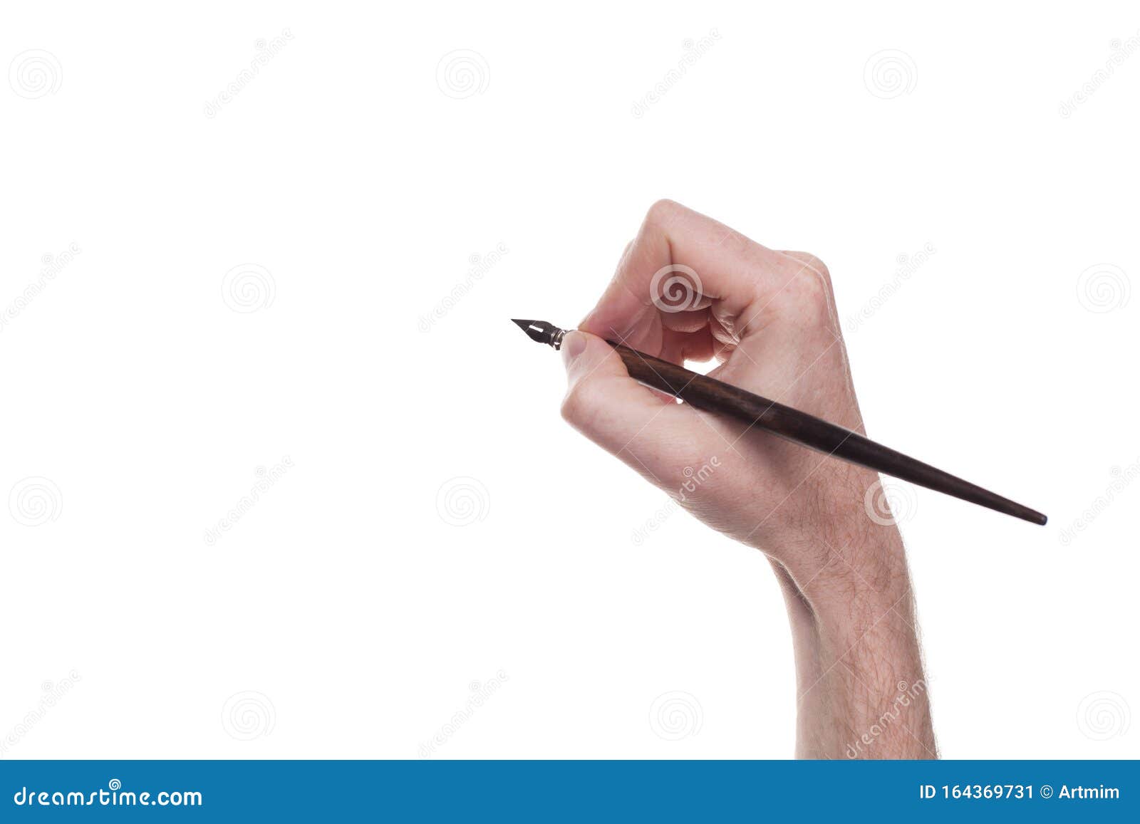 Hand with Pen Antique Writing Isolated Over White Background Stock ...