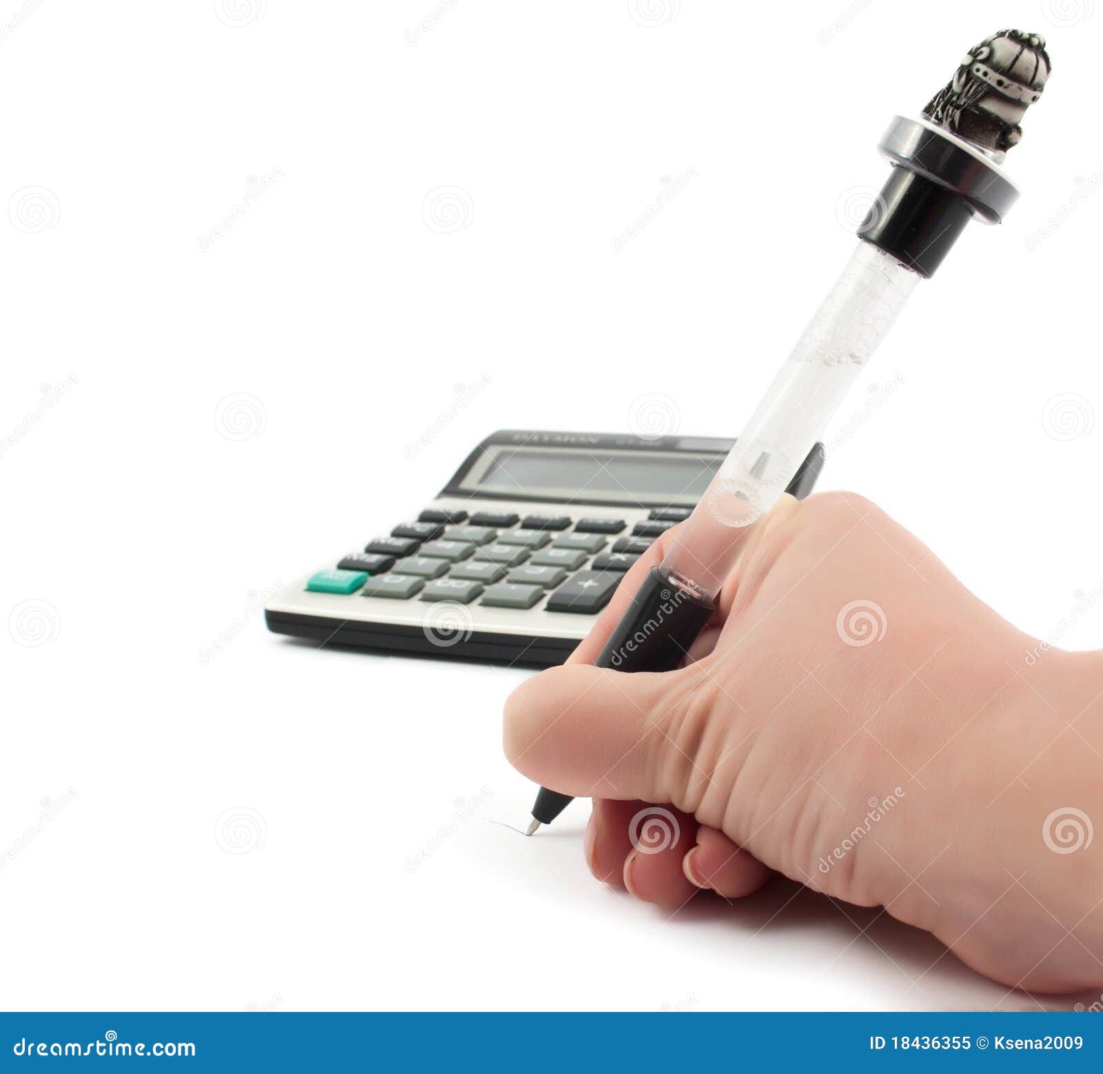 Hand with a Pen and Calculator Stock Image - Image of sketching, finger ...