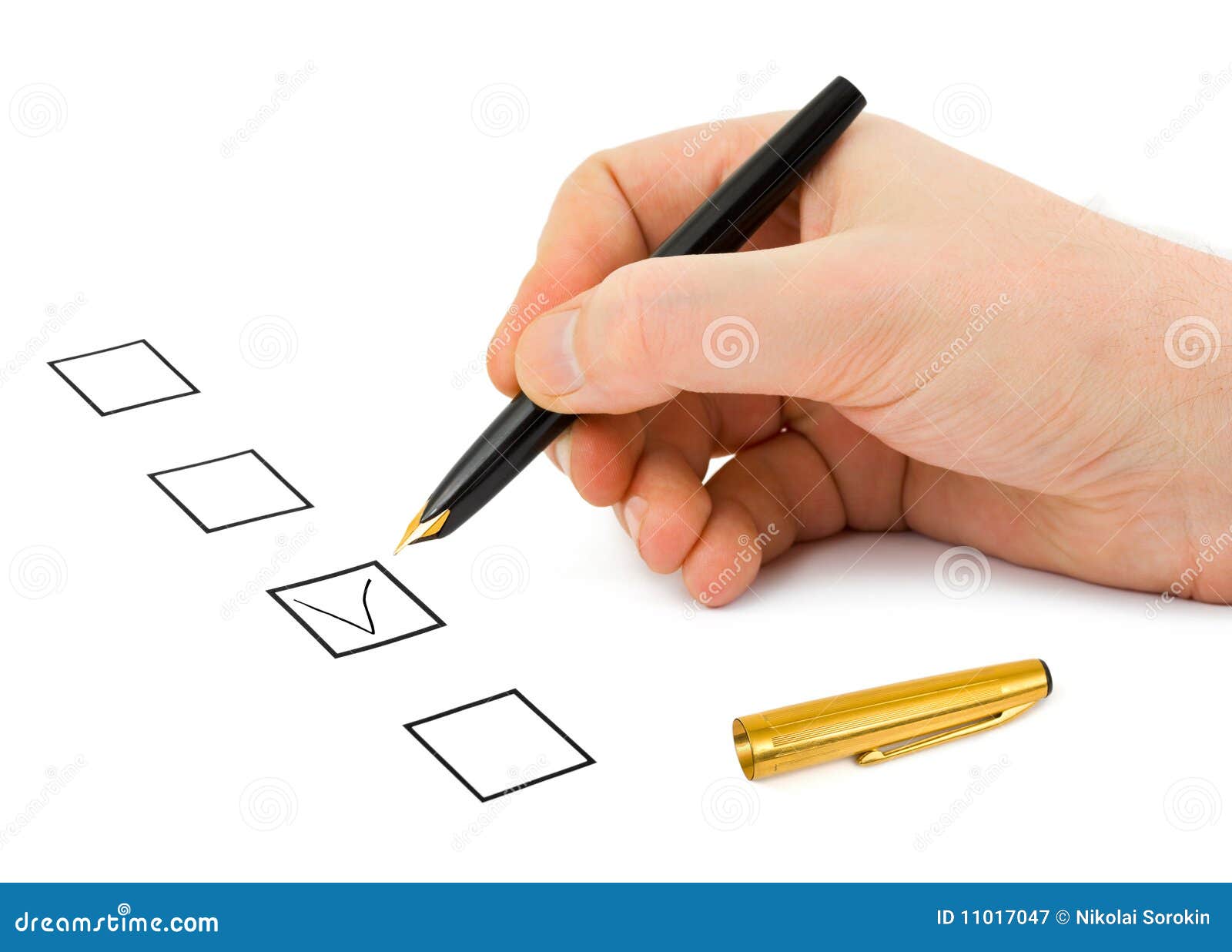 Hand with Pen and Check Boxes Stock Image - Image of agreement ...
