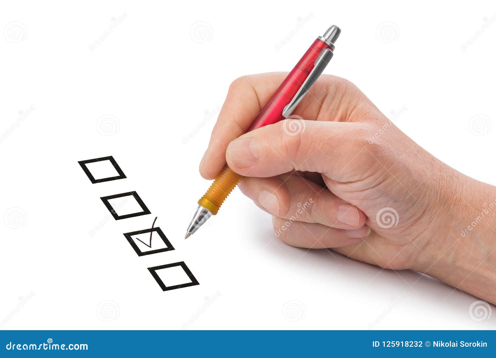 Hand with Pen and Check Boxes Stock Photo - Image of exam, mark: 125918232