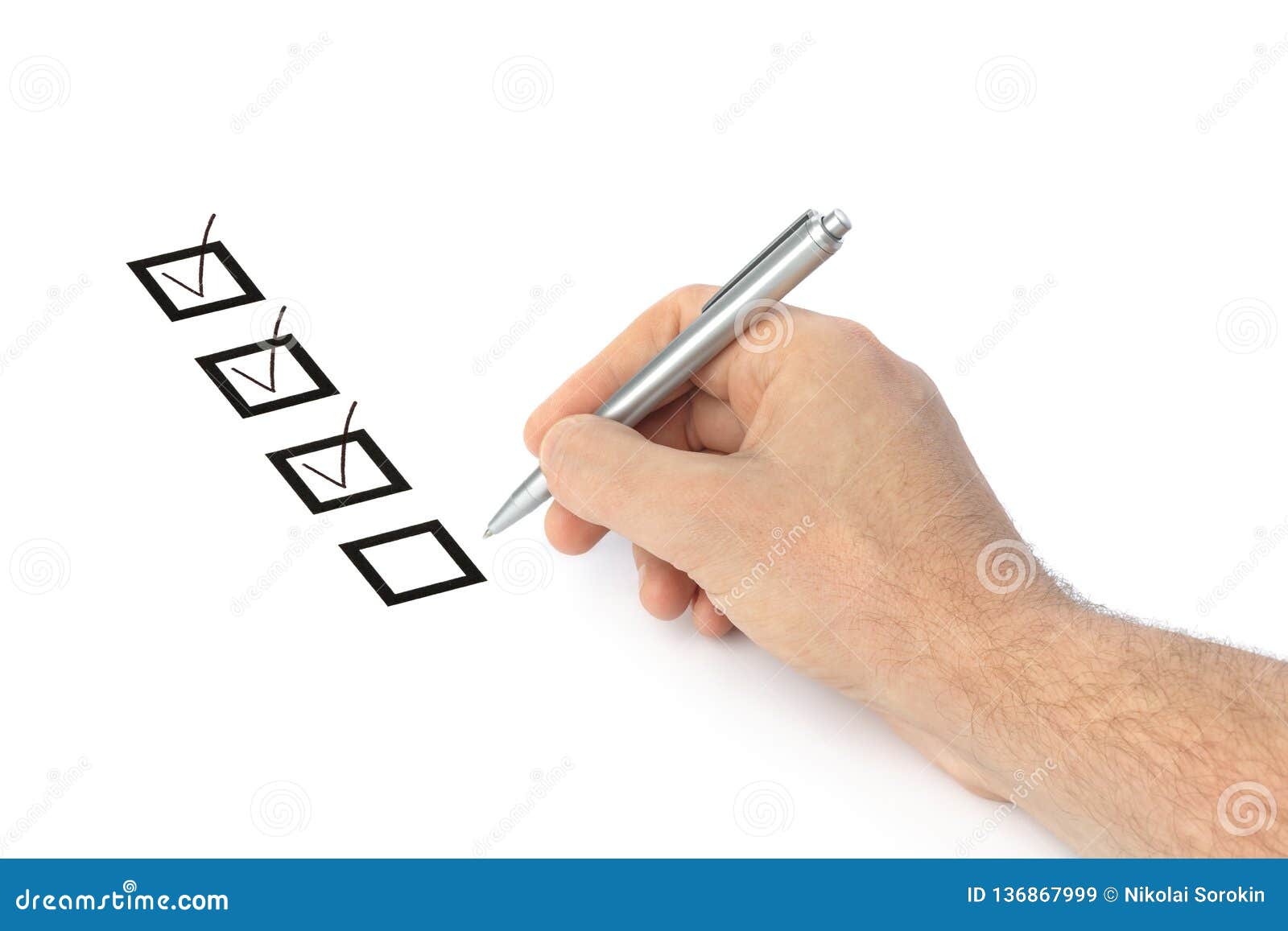Hand with Pen and Check Boxes Stock Image - Image of choice, mark ...