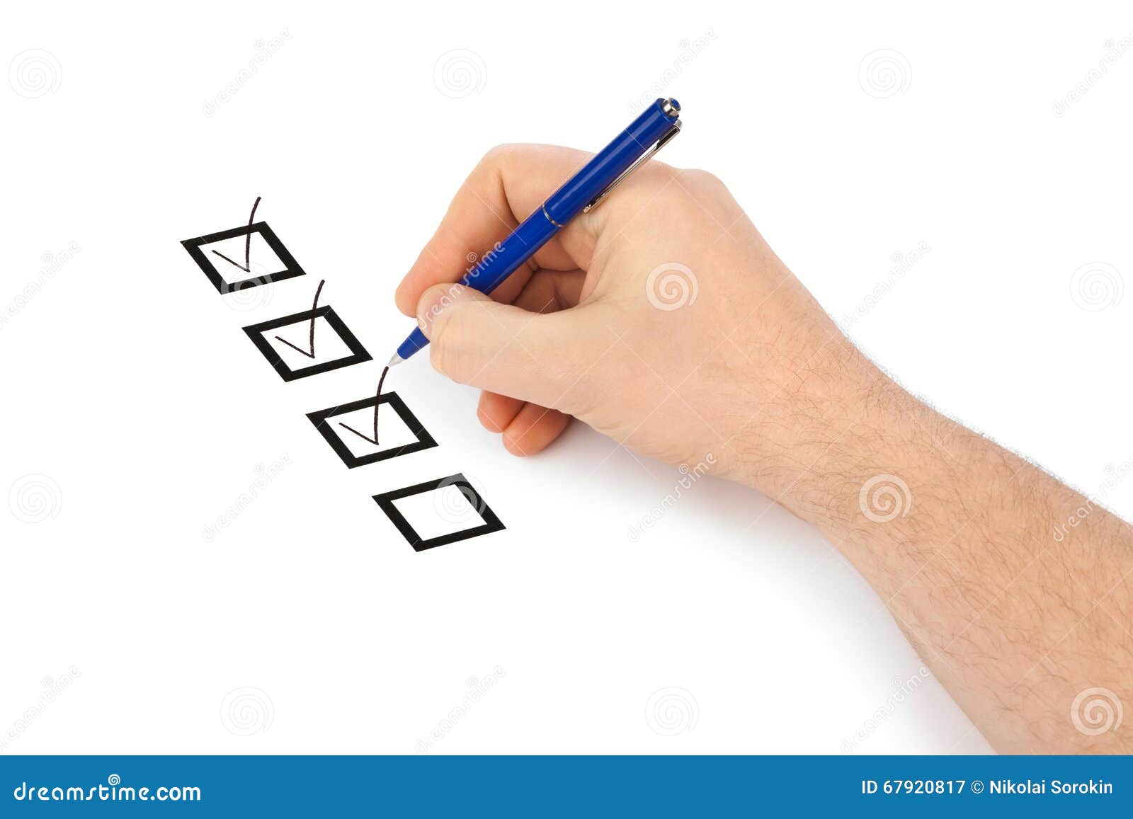 Hand with Pen and Check Boxes Stock Image - Image of office, page: 67920817