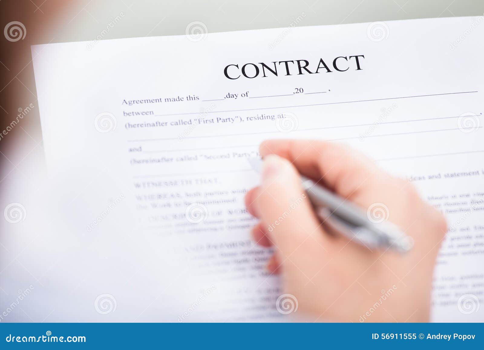 Hand with Pen on Contract Form Stock Image - Image of insurance ...