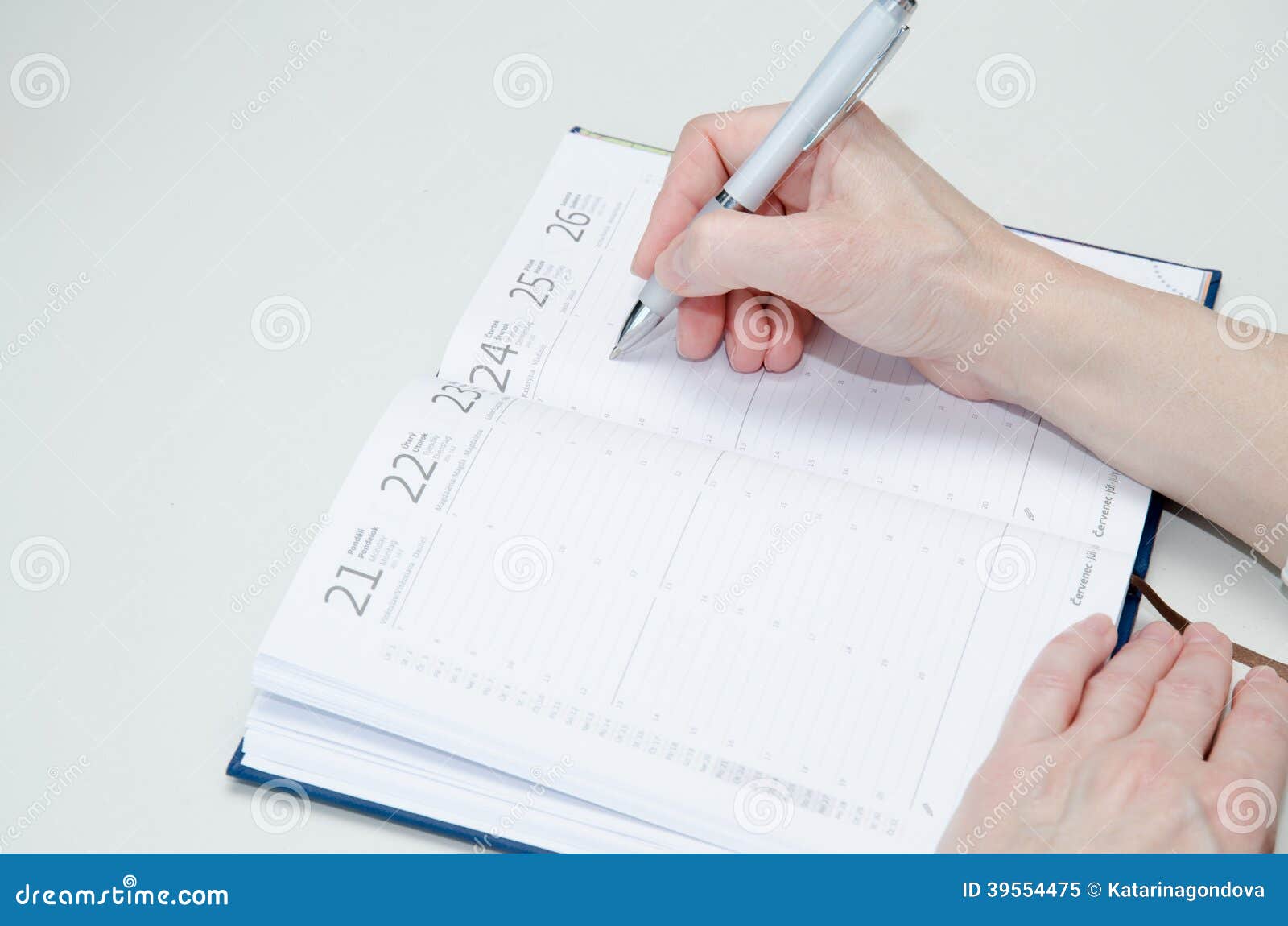 Hand with pen and diary stock image. Image of secretary - 39554475