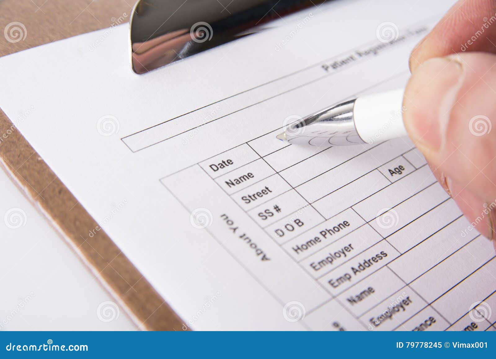 Hand with Pen Filling Patient Form in Hospital Stock Image - Image of ...