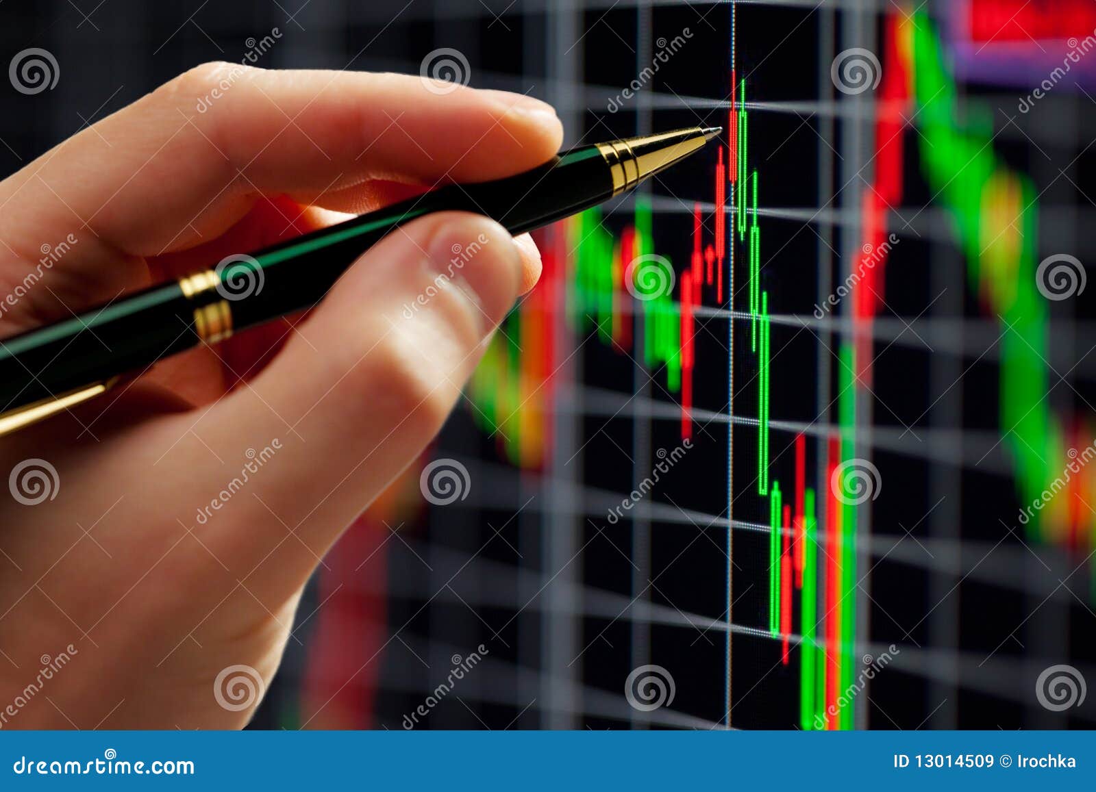 Hand and pen on graph stock image. Image of colored, monitor - 13014509