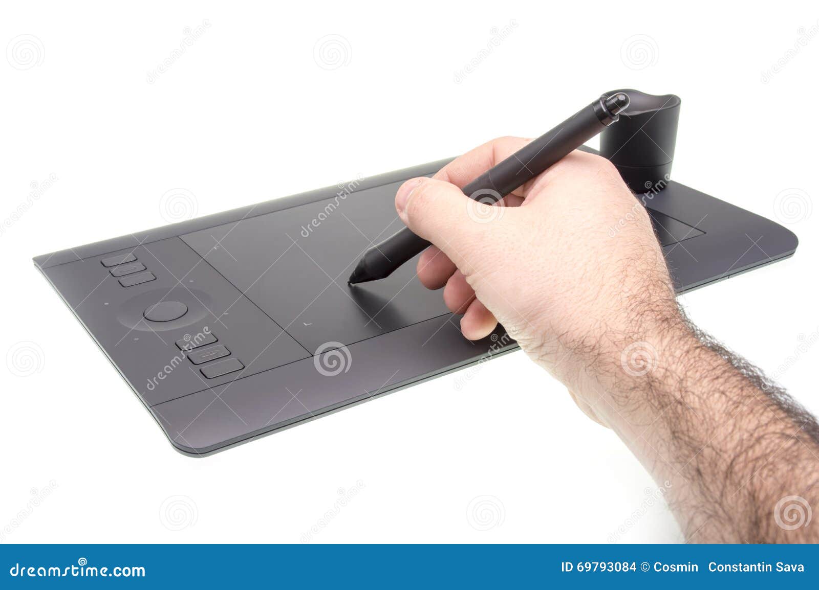 Hand with Pen on Graphic Tablet Stock Photo - Image of illustrate, hand ...