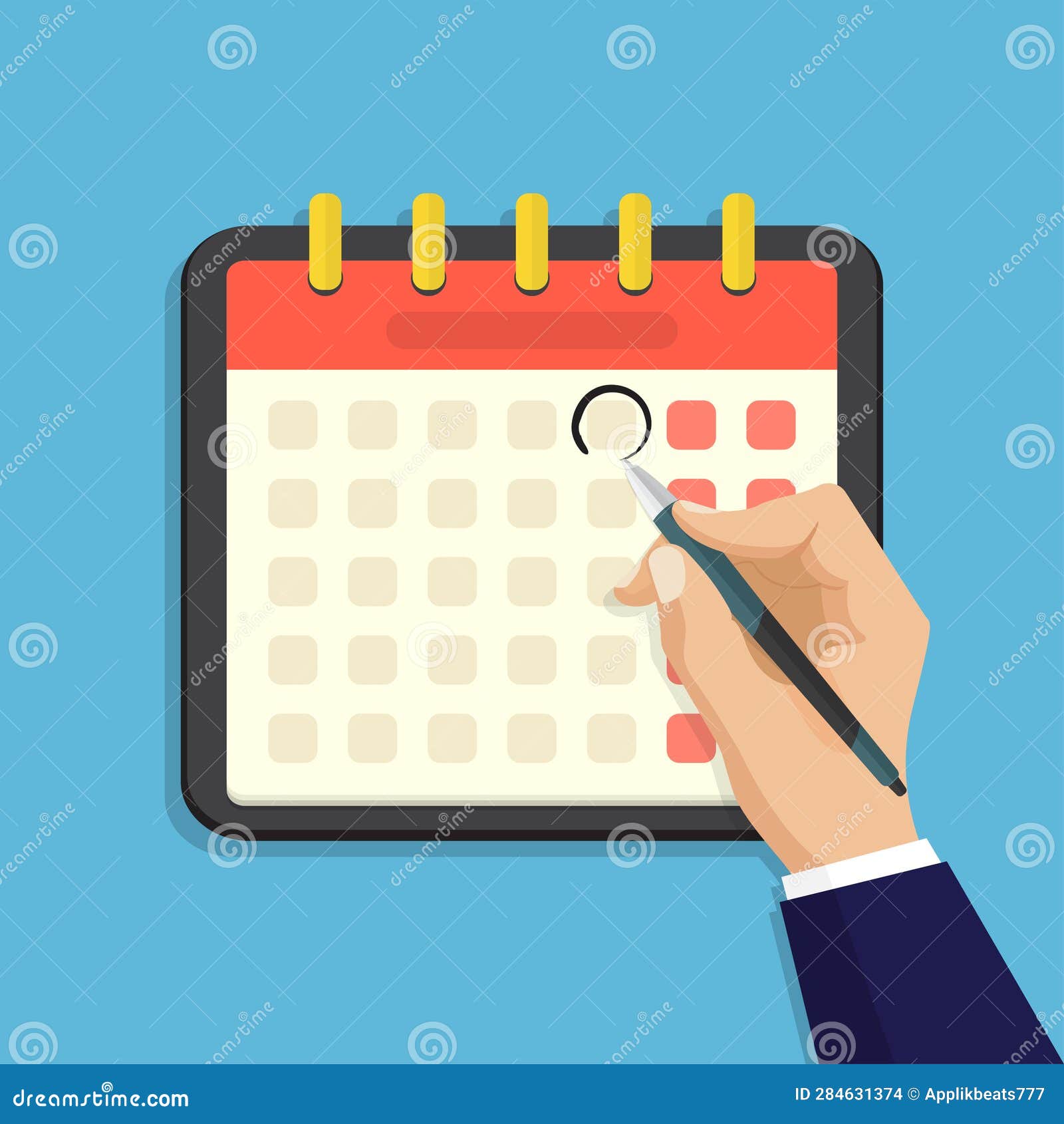 Hand with Pen Mark Calendar Date in a Flat Design. Date Reminder in ...