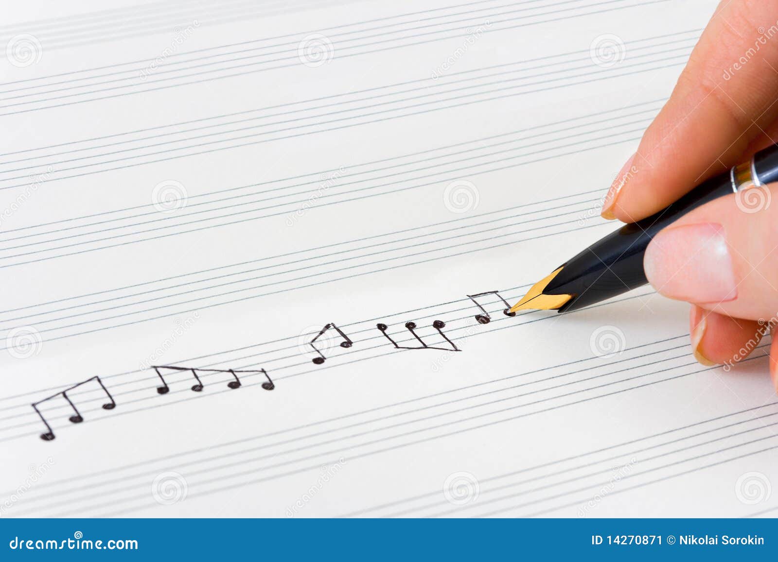 Hand with Pen and Music Sheet Stock Image - Image of musician, hand ...