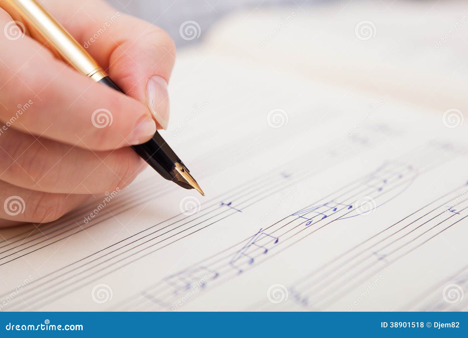 Hand with Pen and Music Sheet Stock Photo - Image of music, abstract ...