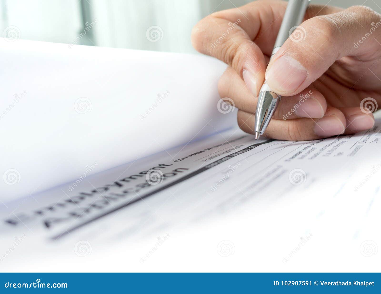 Hand with Pen Over Application Form Stock Image - Image of form, answer ...