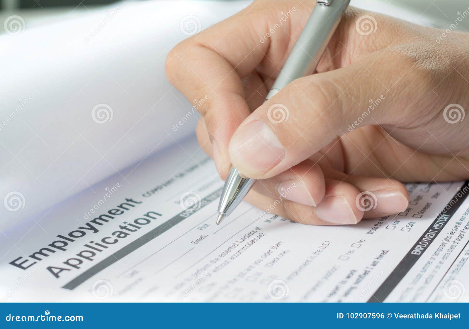 Hand with Pen Over Application Form Stock Photo - Image of concept ...