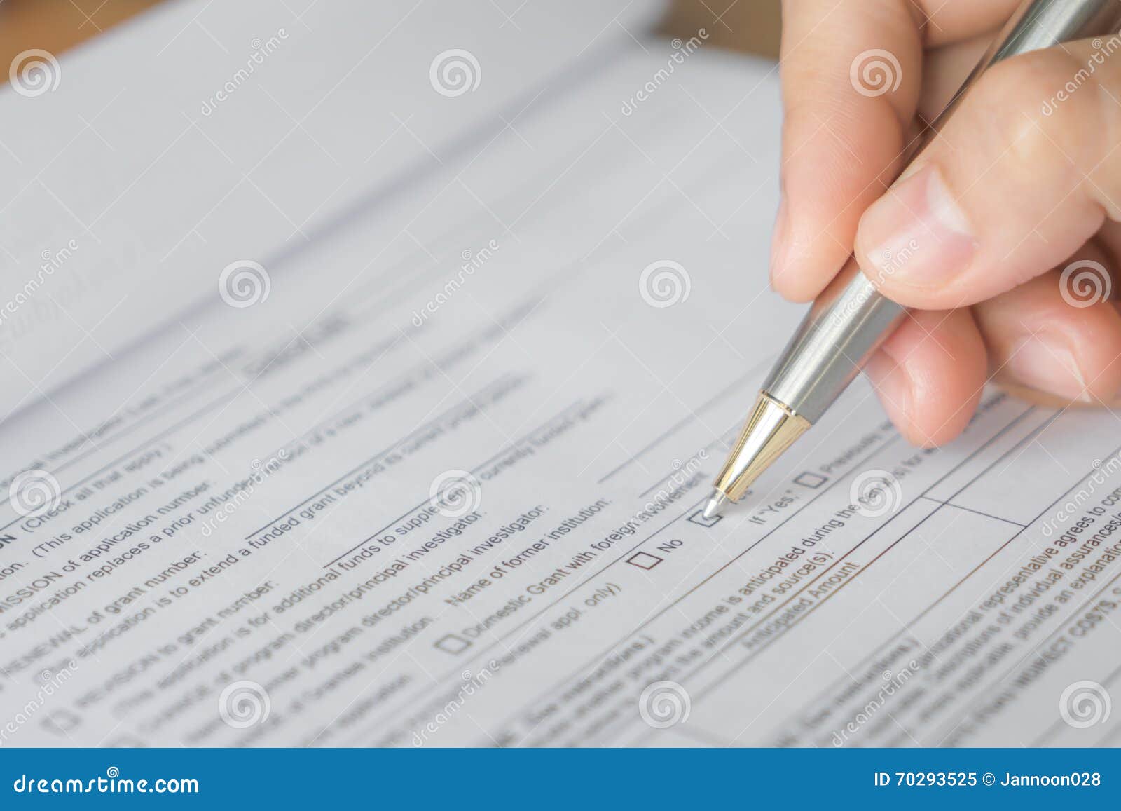 .Hand with Pen Over Application Form Stock Image - Image of form ...