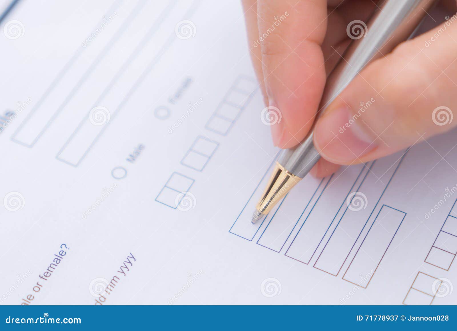 Hand with Pen Over Application Form. Stock Image - Image of checklist ...