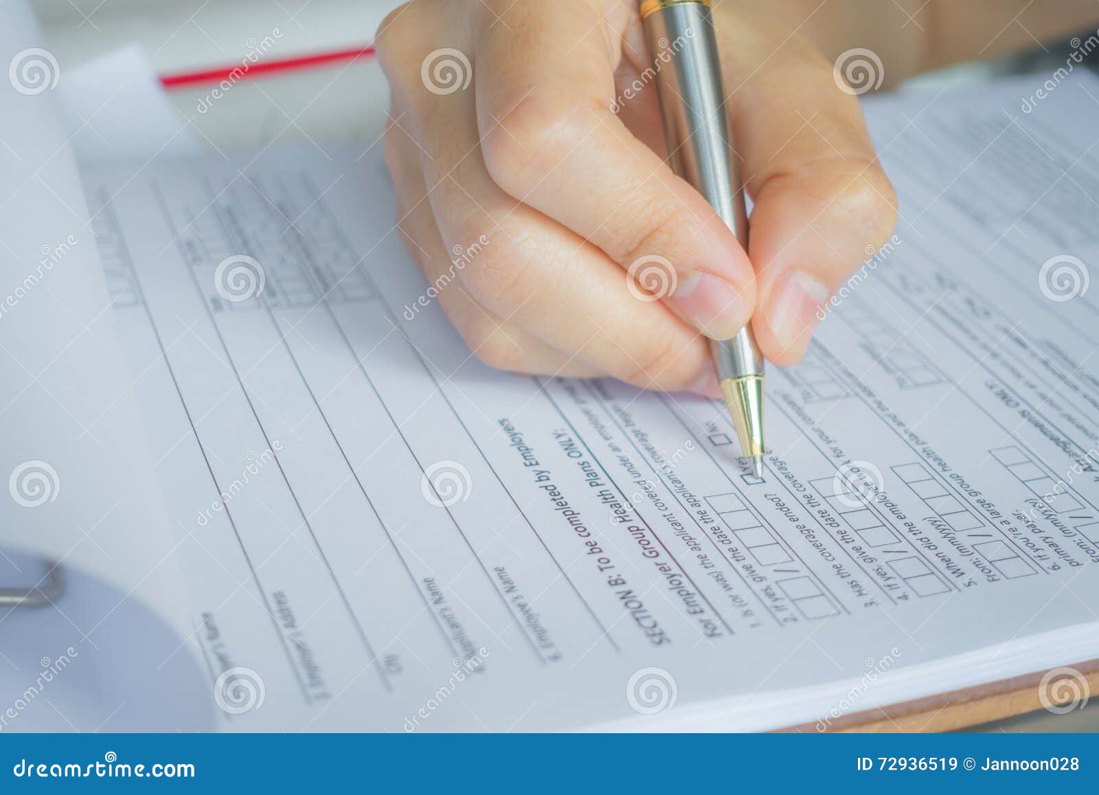 Hand with Pen Over Application Form . Stock Image - Image of test ...