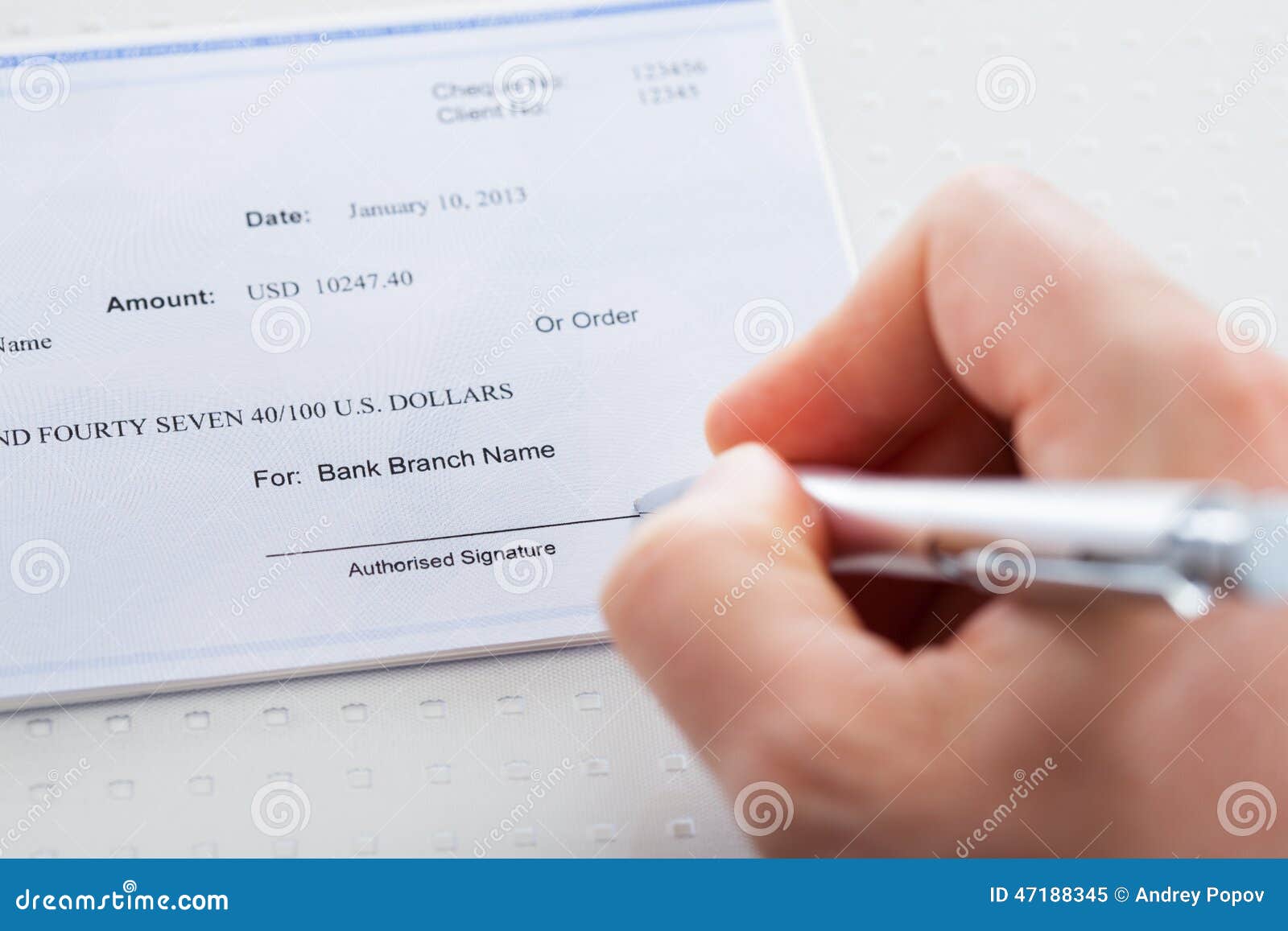 Hand with Pen Over Checkbook Stock Image - Image of data, number: 47188345