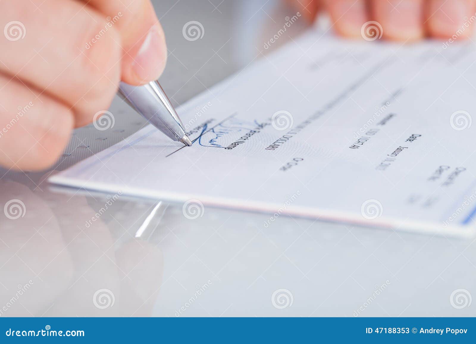 Hand with Pen Over Checkbook Stock Image - Image of account, accounting ...
