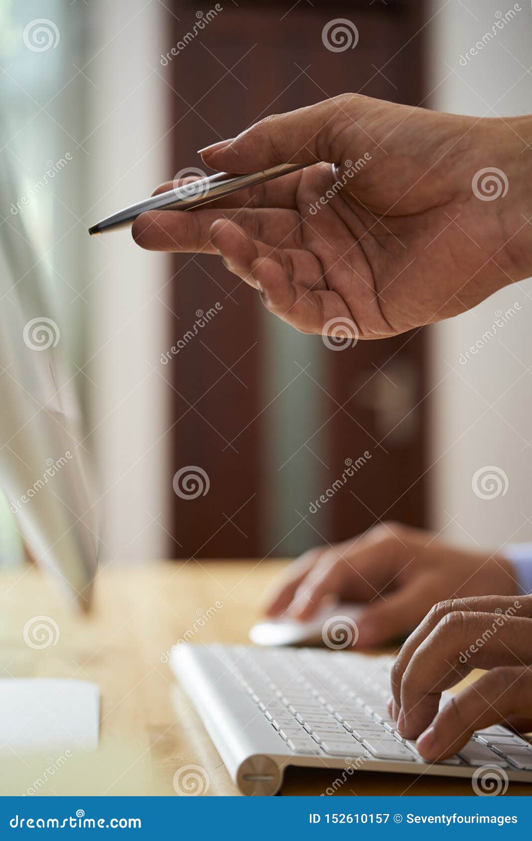 Hand with Pen Pointing at Screen Stock Image - Image of modern ...