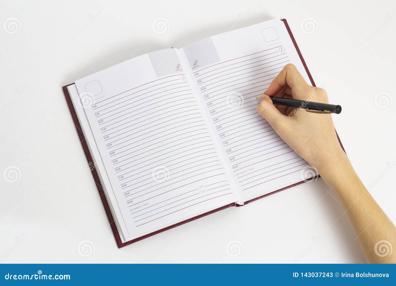 Hand with Pen is Ready To Write in an Open Notebook Stock Image - Image ...