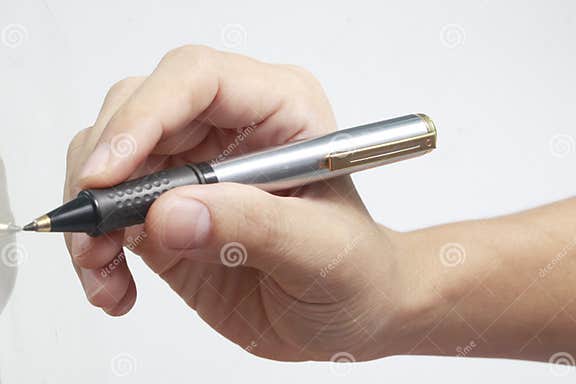 Hand with Pen on White Background Stock Photo - Image of pencil ...