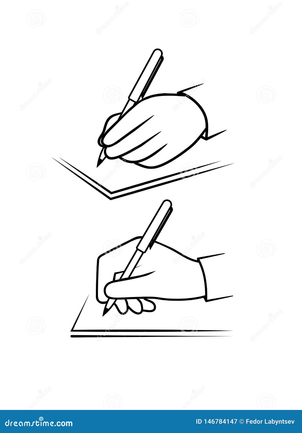 Hand with Pen Writes on Paper Vector Icon Stock Vector - Illustration ...