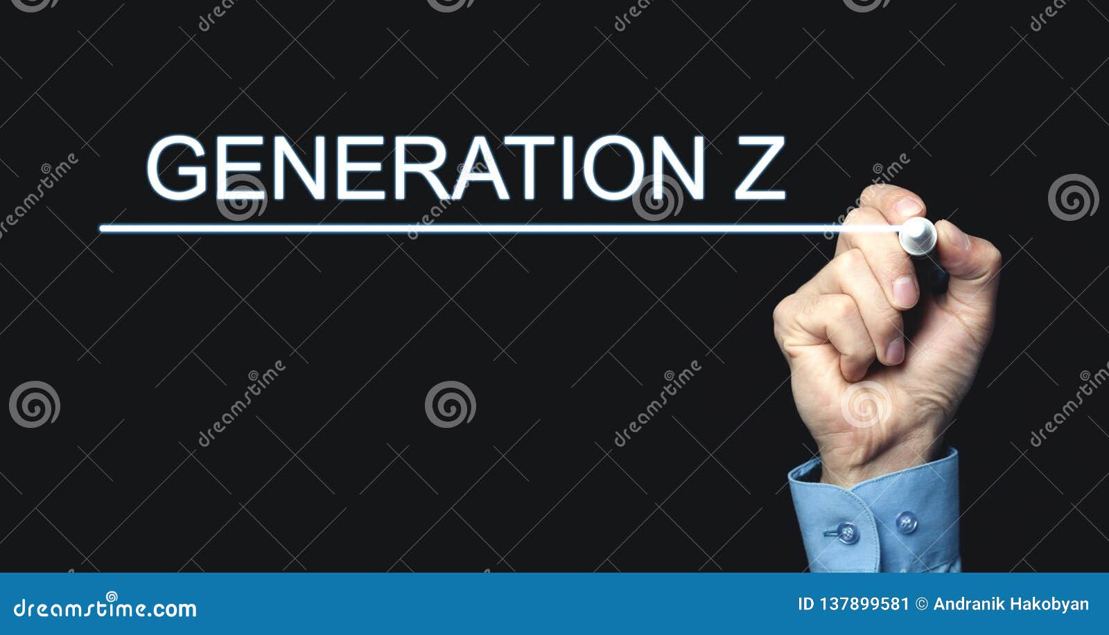 Hand with Pen Writing Generation Z in Screen Stock Image - Image of ...