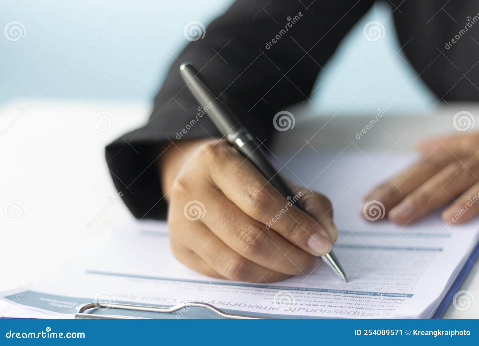 Hand and Pen Writing Insurance Forms Stock Image - Image of hand, close ...