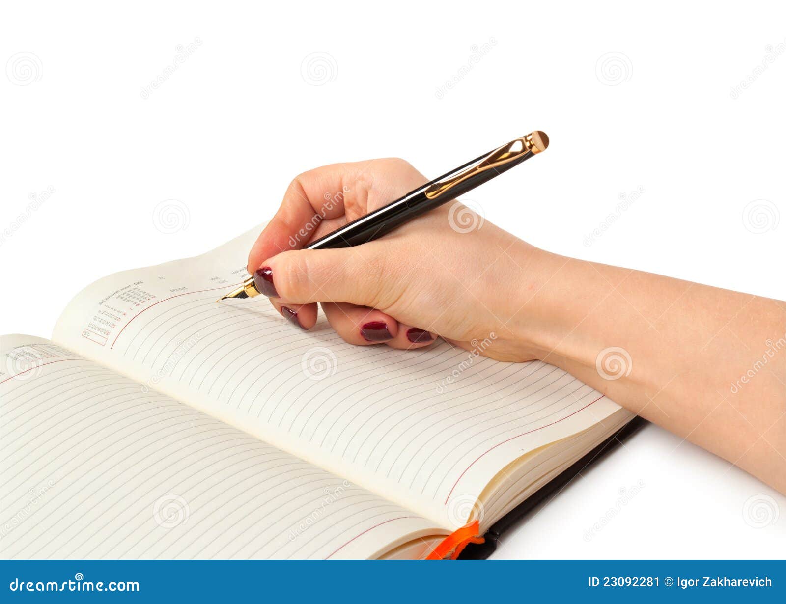 Hand with Pen Writing on Notebook Stock Image - Image of flexibly ...