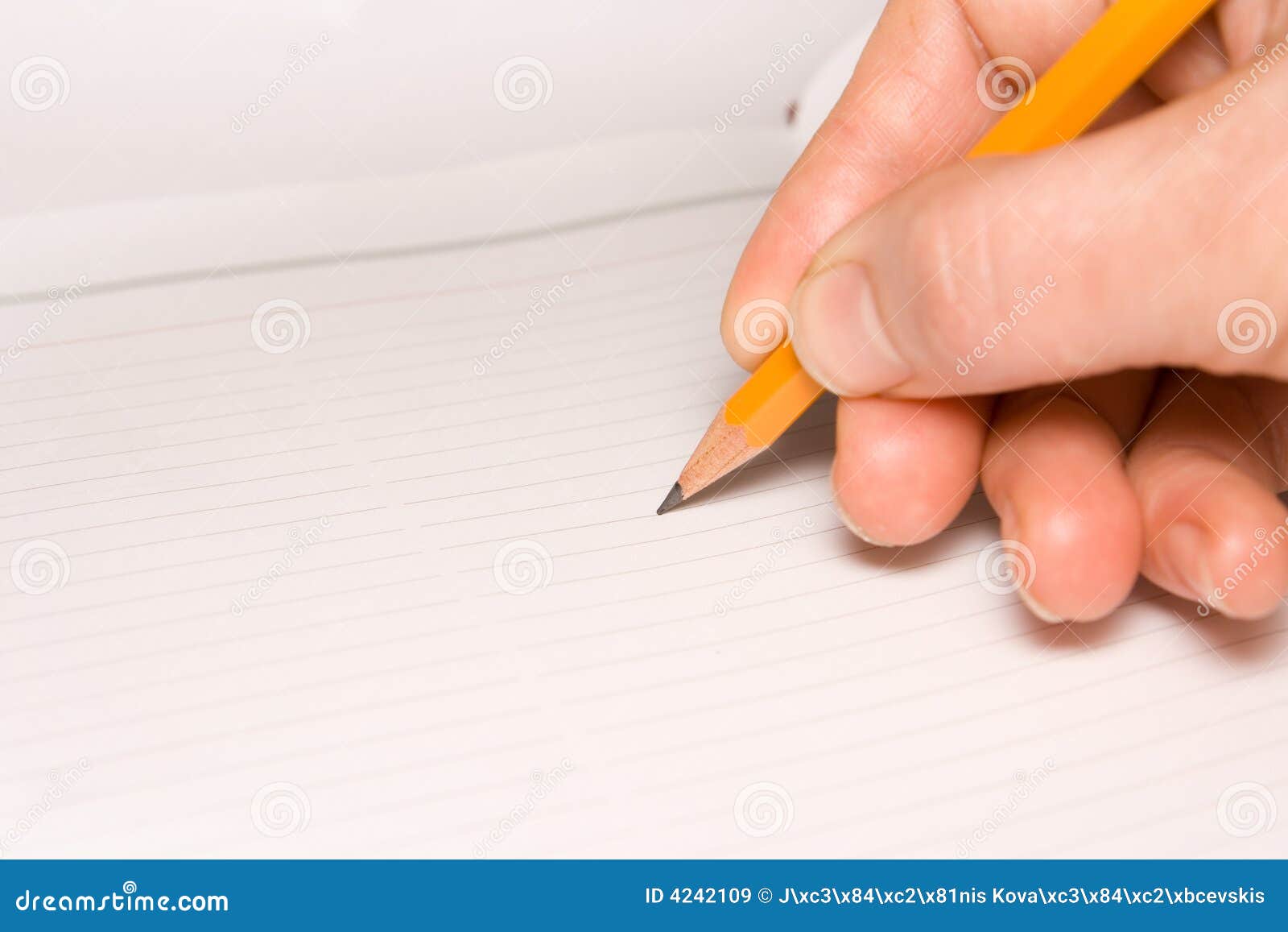 Hand with pencil stock image. Image of hand, page, white - 4242109