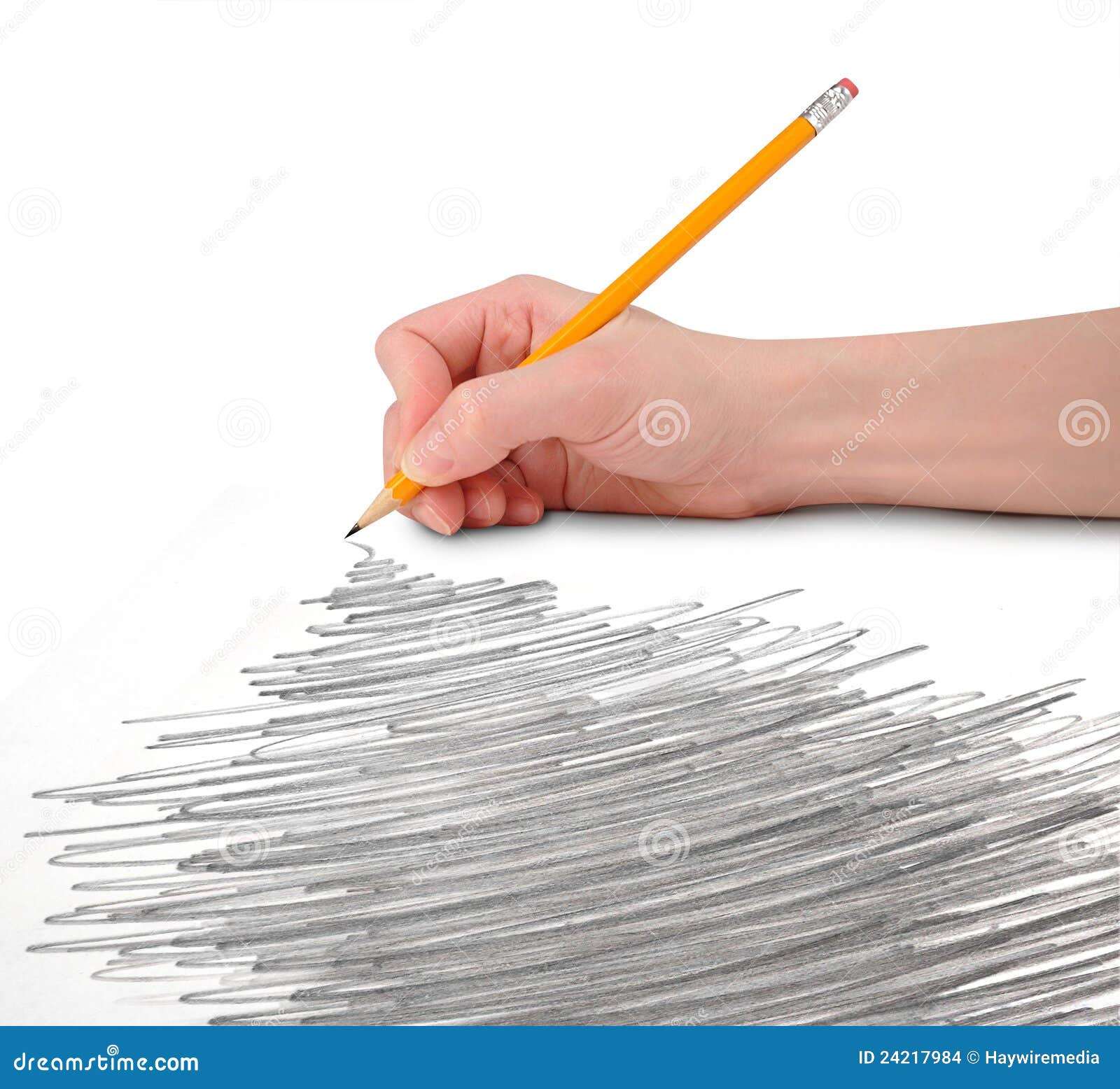 Hand with Pencil Scribble on White Stock Photo - Image of message ...