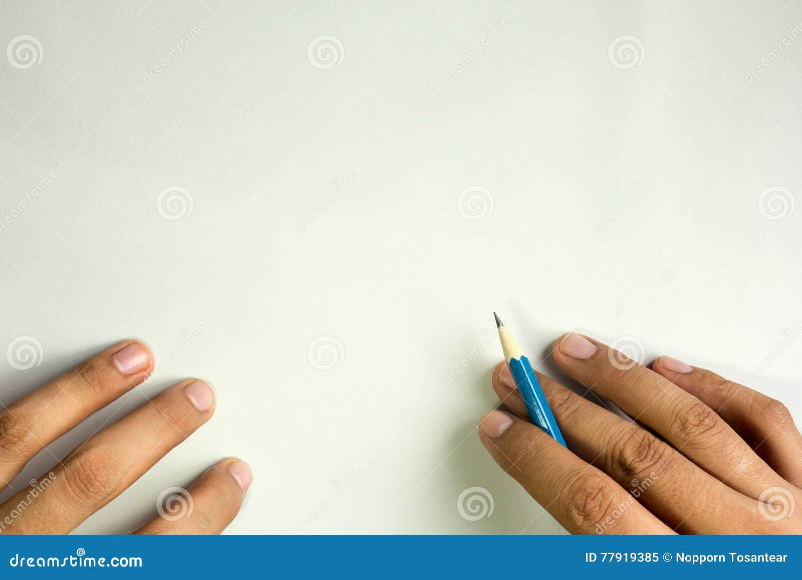 Hand with Pencil Writing on White Background, Free Space Stock Image ...