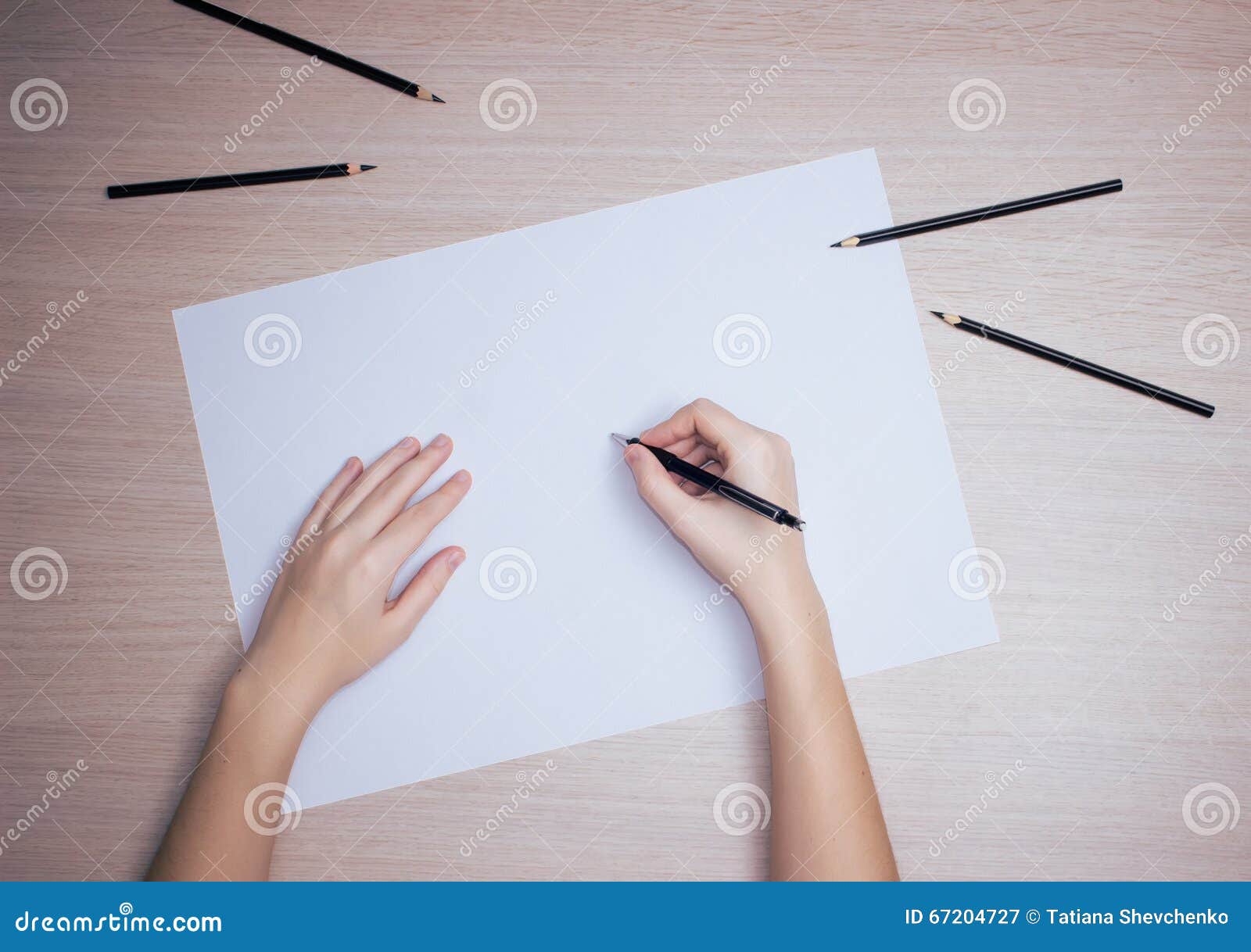 Hand with Pencil Writing on White Paper Sheet Stock Image - Image of ...