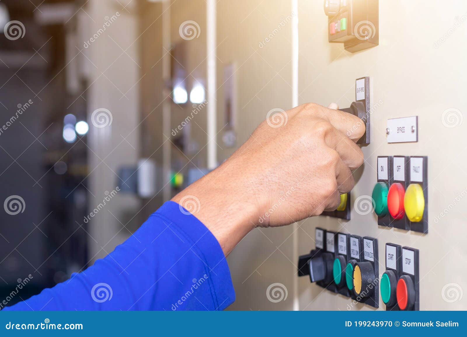Hand of People Key Switch Select Mode in Electrical Control Panel ...