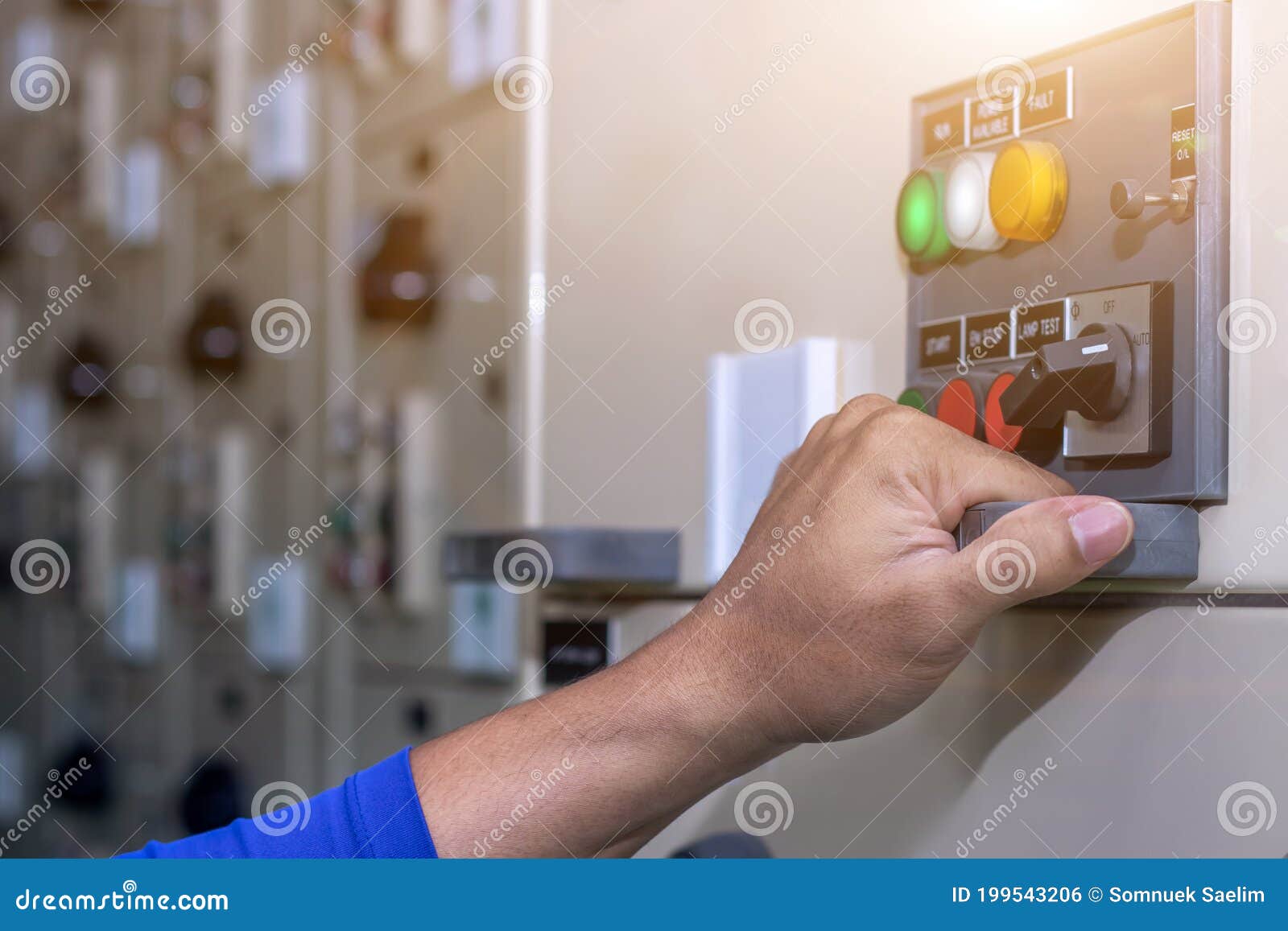 Hand of People Key Switch Select Mode in Electrical Control Panel ...