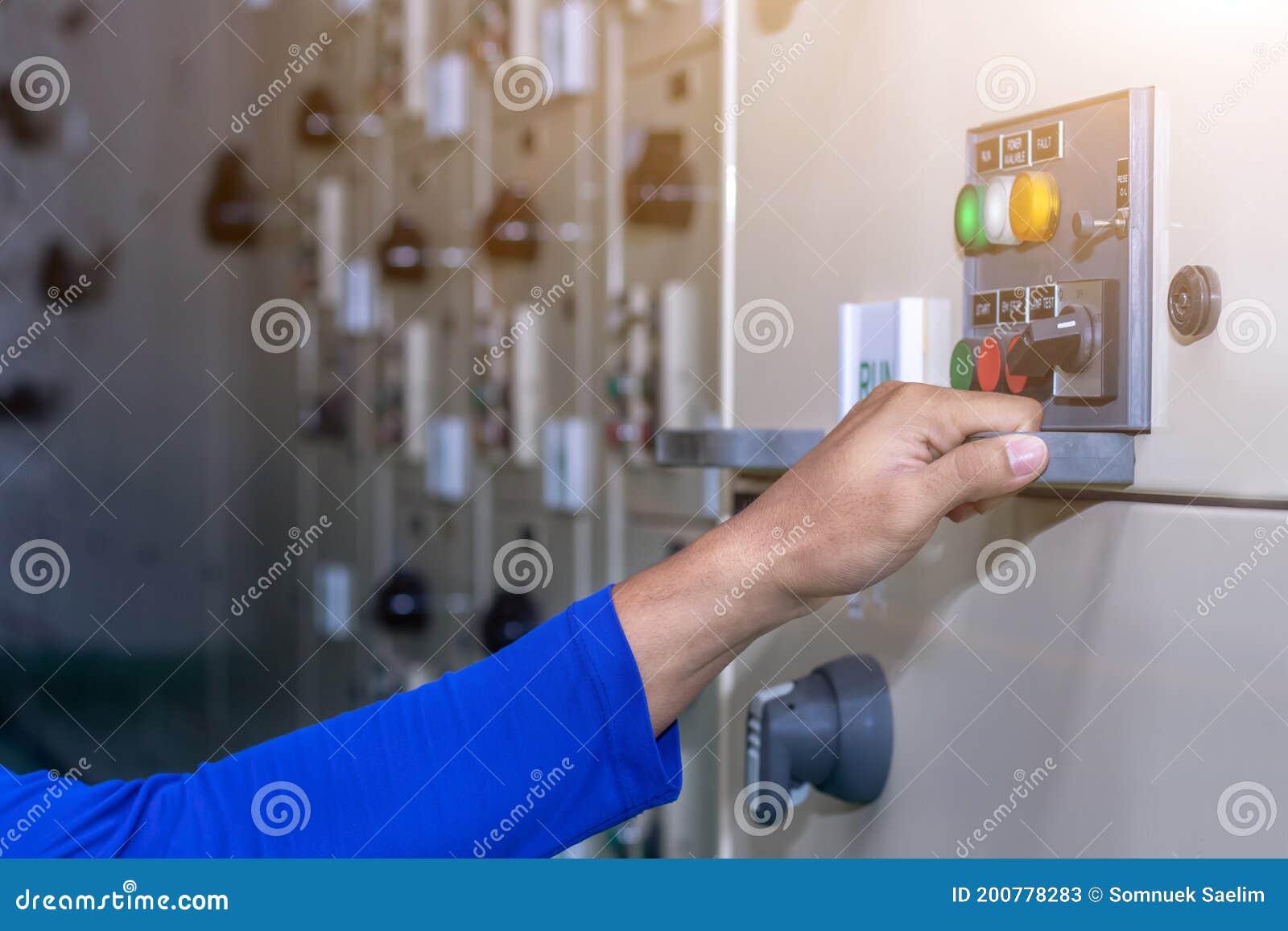 Hand of People Key Switch Select Mode in Electrical Control Panel ...